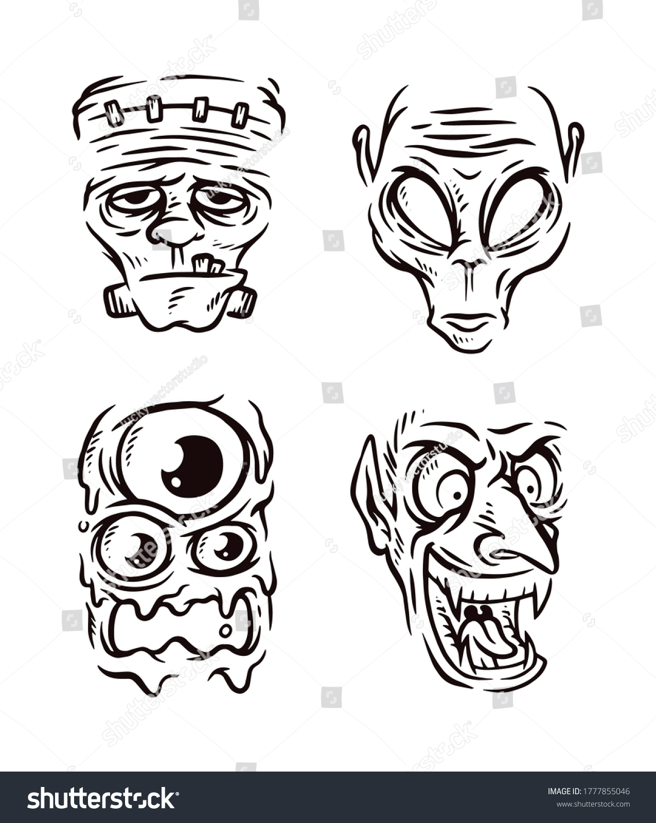 Monster Head Vector Line Illustration Stock Vector (Royalty Free ...