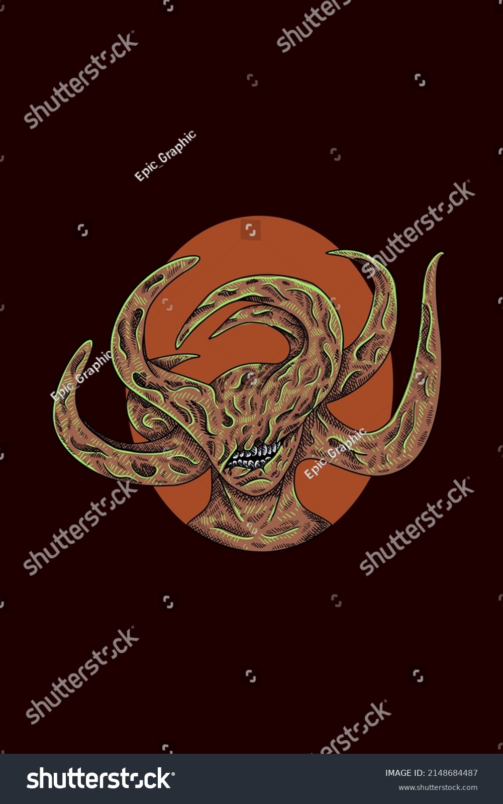 Monster Horned Head Vector Illustration Stock Vector (Royalty Free ...