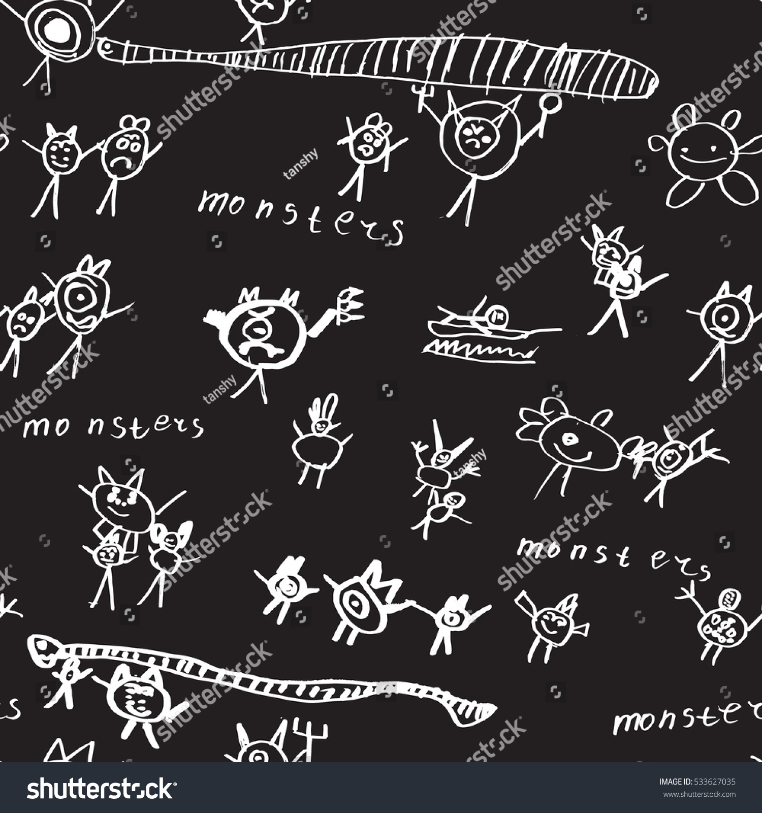 Monsters Child Drawing Vector Seamless Texture Stock Vector (Royalty ...