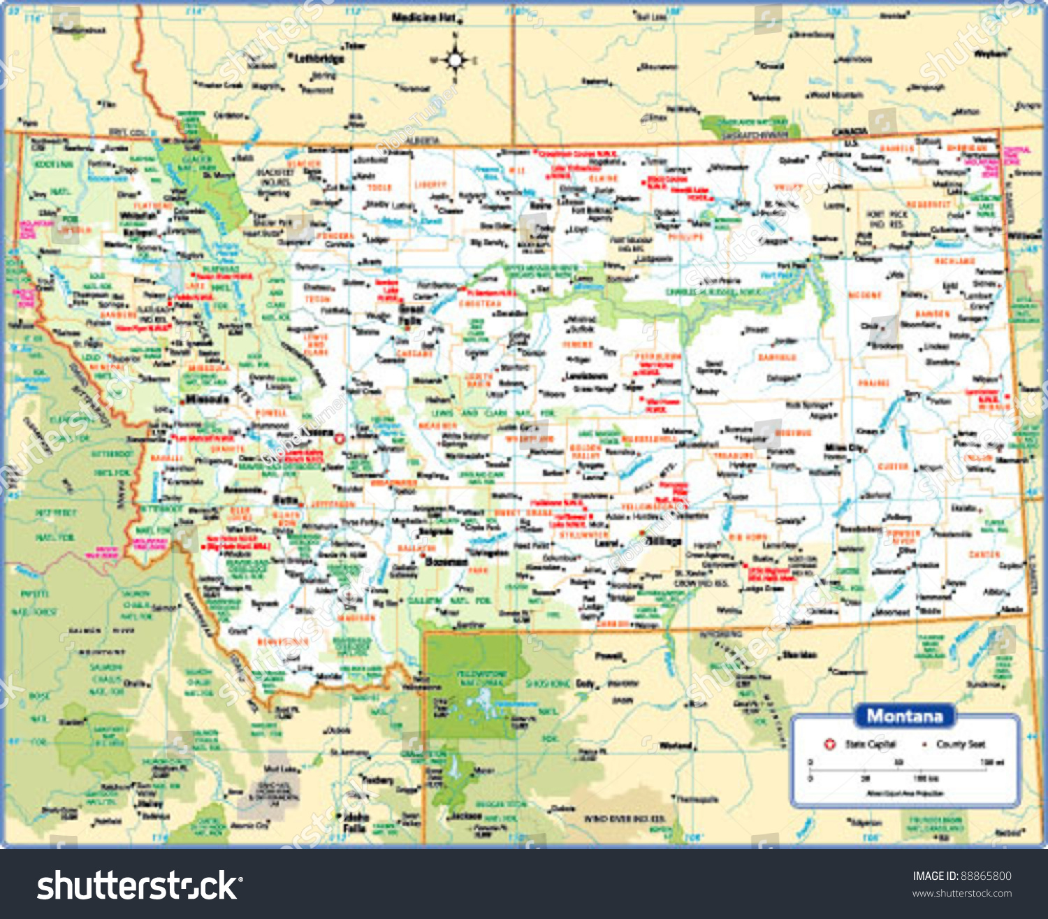 Montana State Map Stock Vector 88865800 : Shutterstock