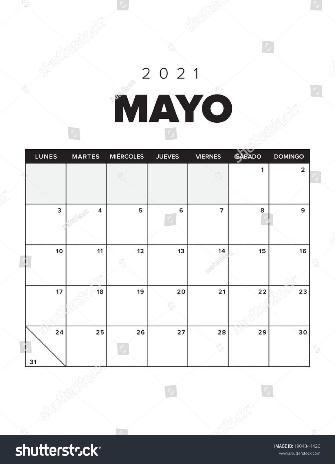 Month Calendar 2021 Spanish Version Stock Vector (Royalty Free ...