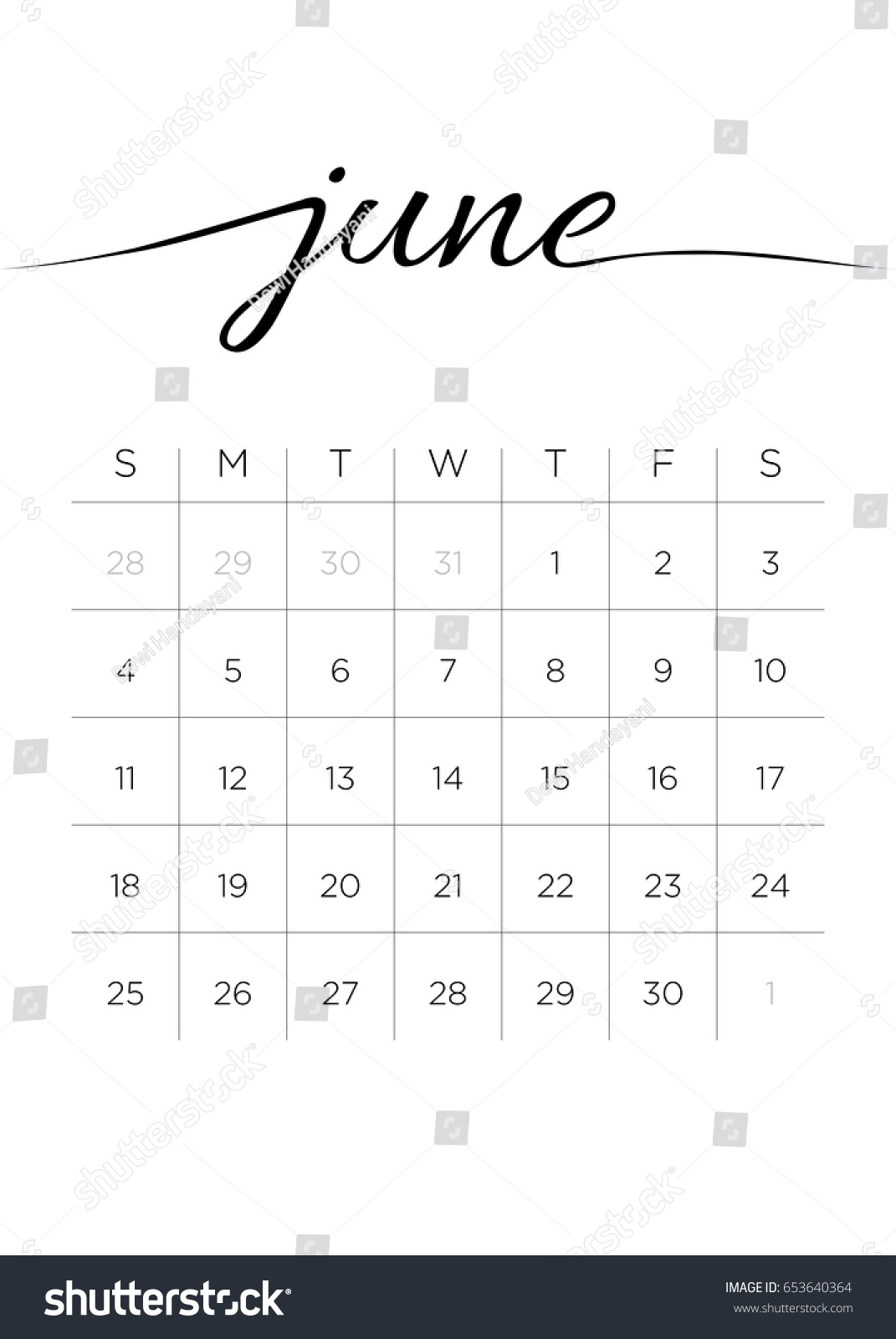 Monthly Calendar June 2017 Stock Vector (Royalty Free) 653640364 ...