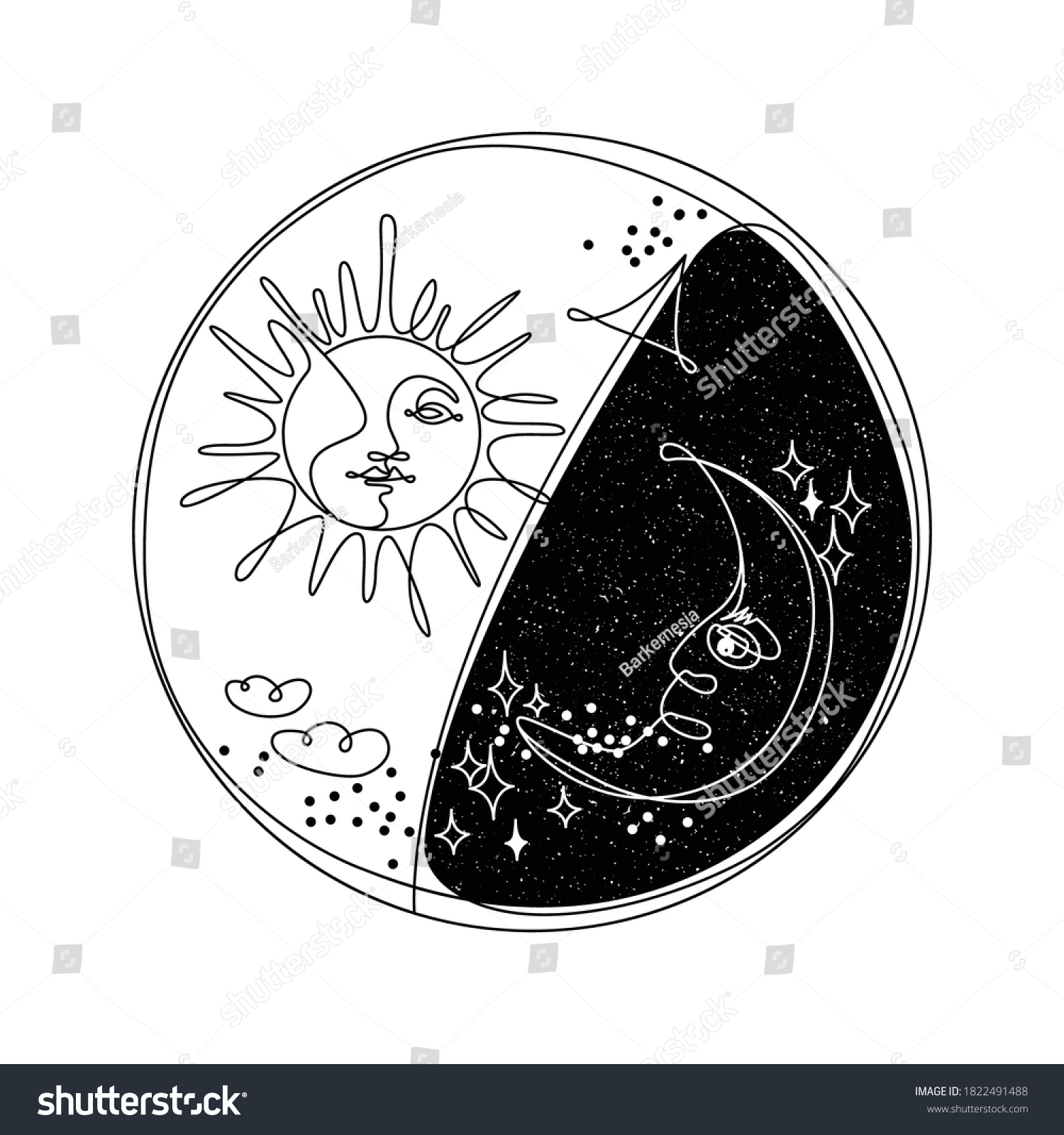 Moon Shine Line Art Vector Stock Vector (Royalty Free) 1822491488