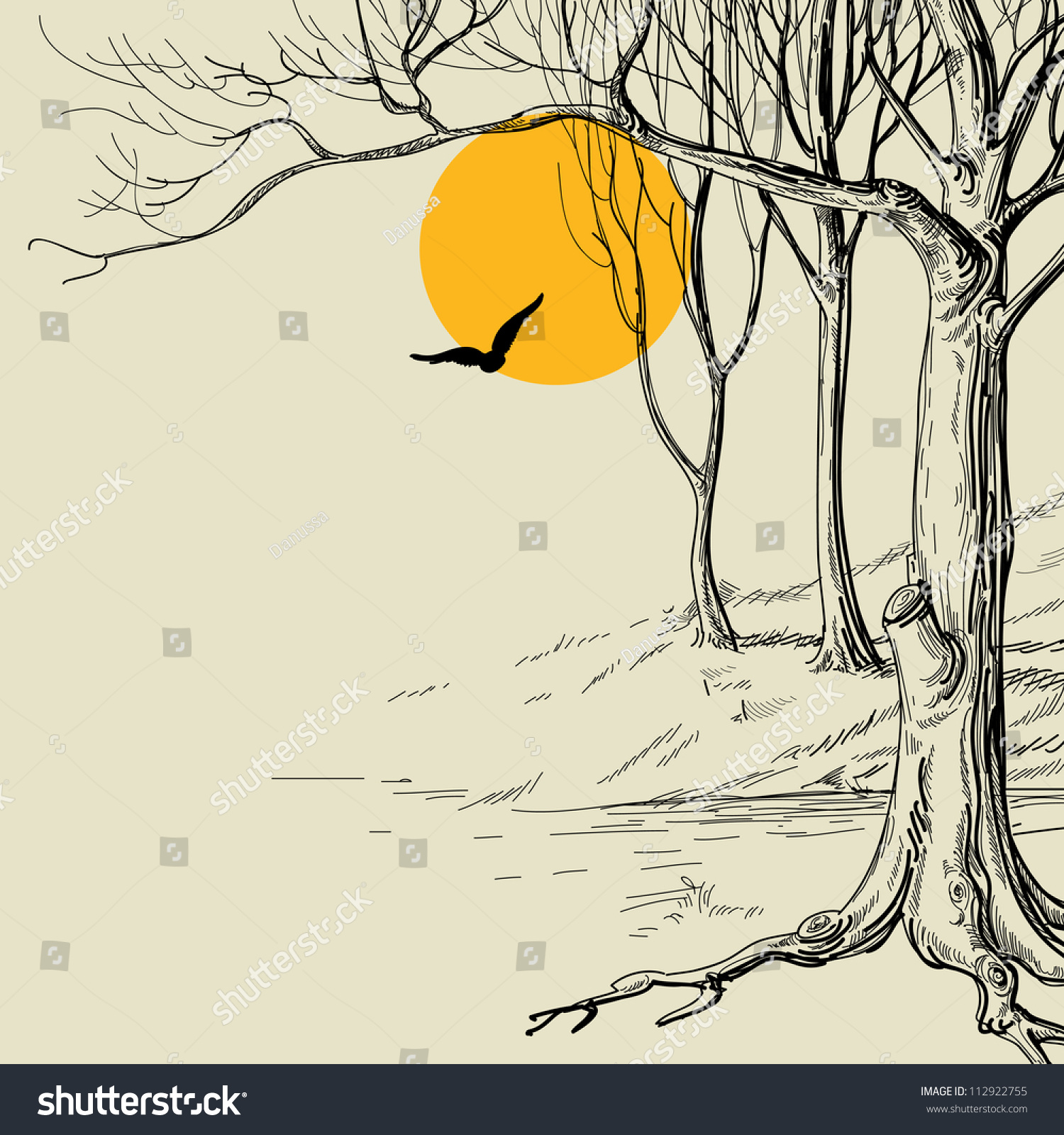Moon Forest Sketch Stock Vector Royalty Free 112922755 Shutterstock