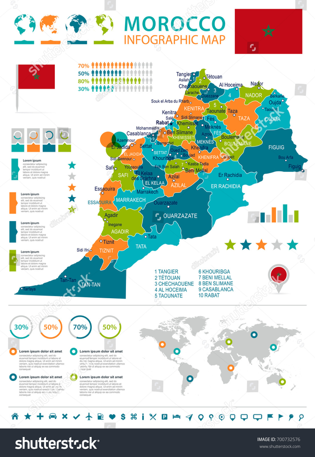 Morocco Infographic Map Flag Vector Illustration: vetor stock (livre de ...