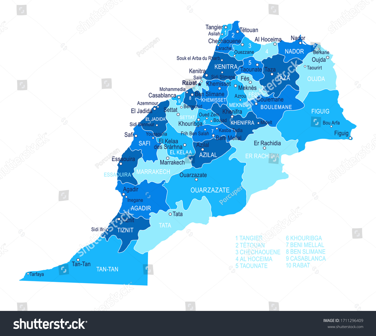 Morocco Map Cities Regions Vector Illustration Stock Vector (Royalty ...