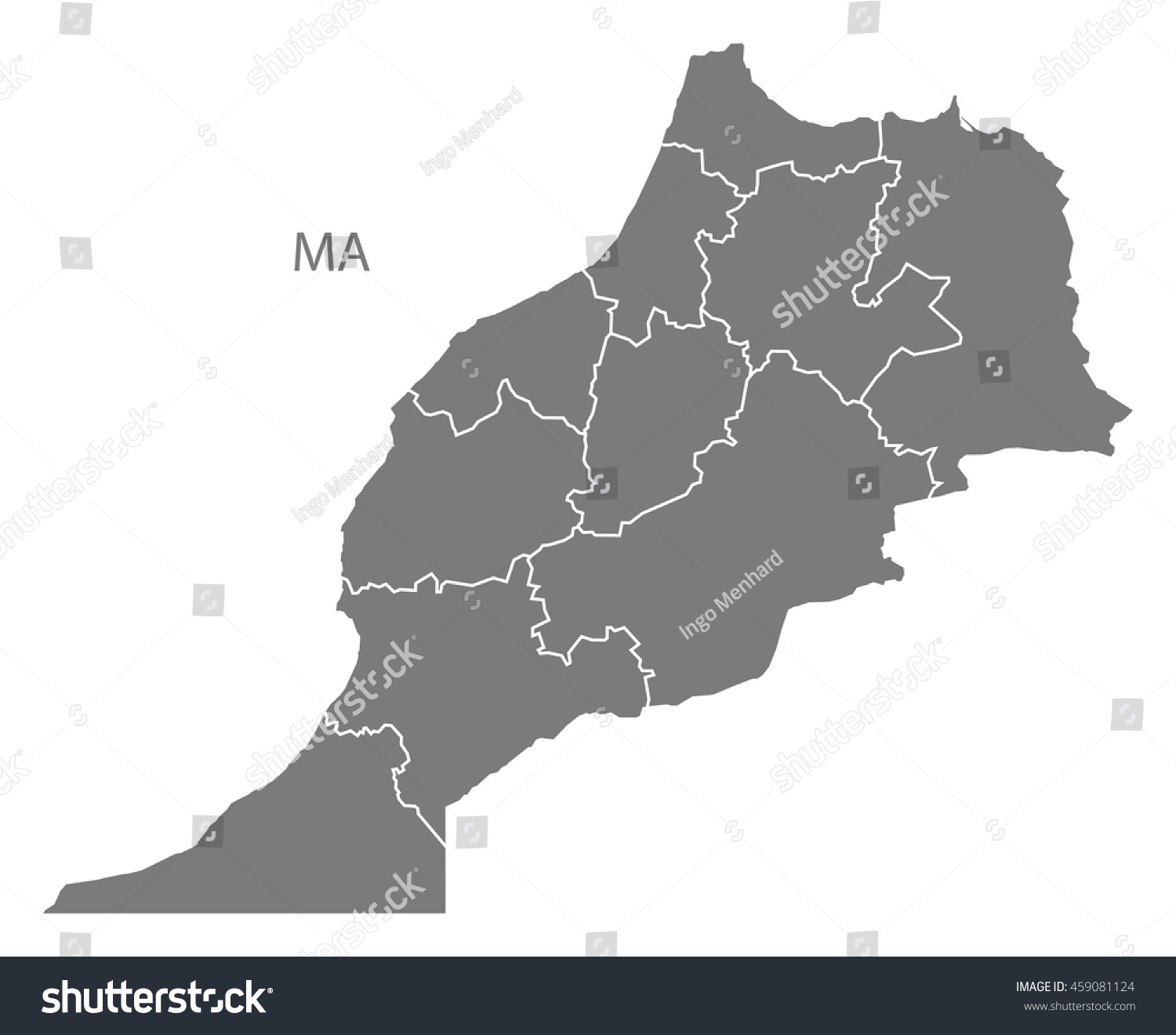 Morocco Regions Map Grey Stock Vector (Royalty Free) 459081124