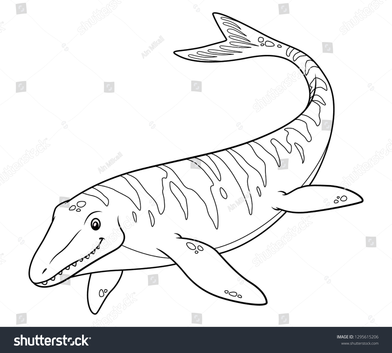 Mosasaurus Cartoon Bw Stock Vector (Royalty Free) 1295615206