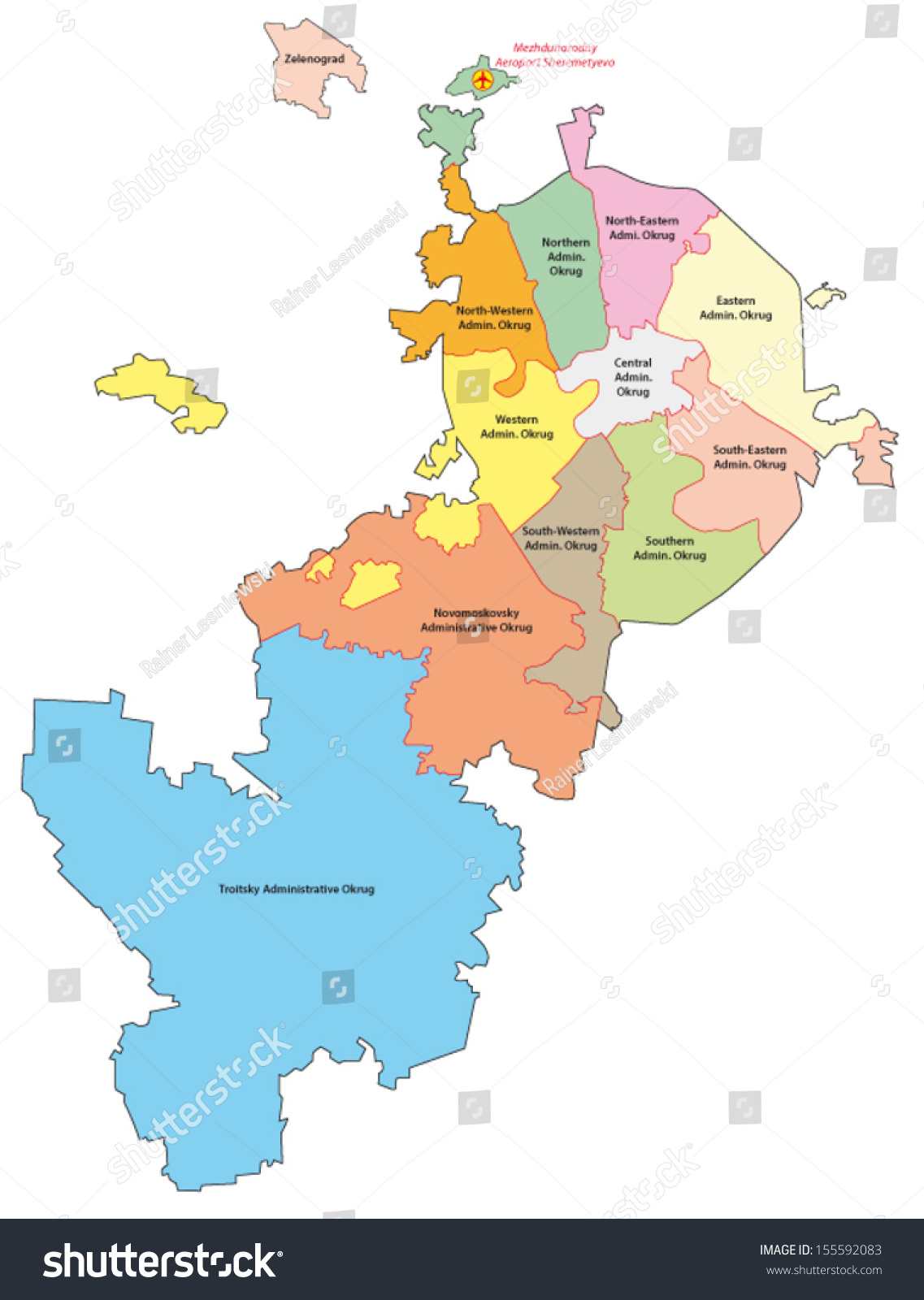 Moscow Administrative Map Stock Vector (Royalty Free) 155592083