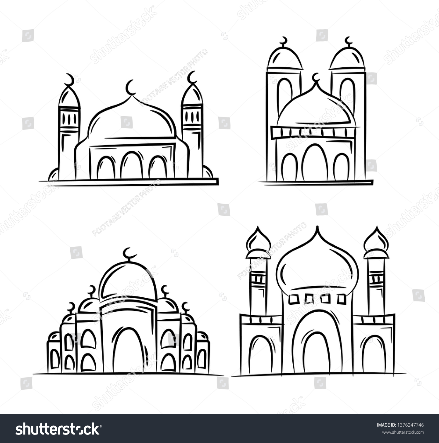 Mosque Doodle Style Stock Vector (Royalty Free) 1376247746 | Shutterstock