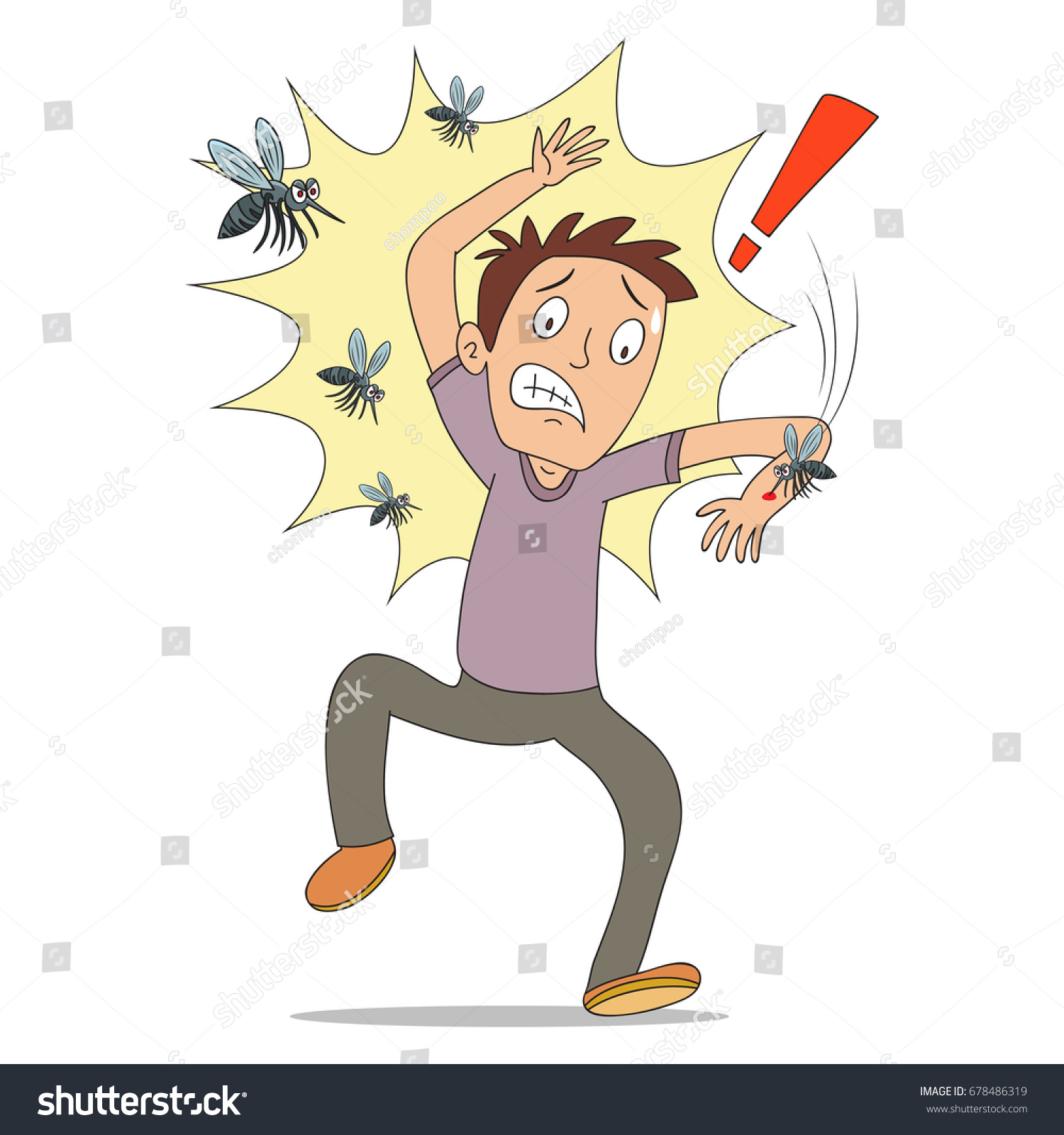 Mosquitoes Bite Man Vector Illustration Cartoon เวกเตอร์สต็อก (ปลอดค่า ...