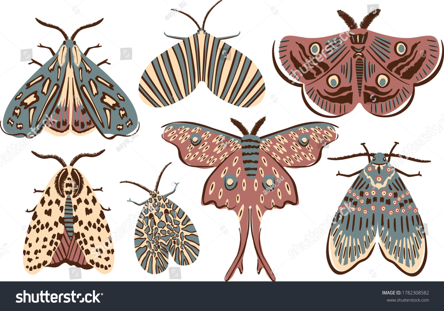 Moth Vector Clipart Illustration Set Hand: เวกเตอร์สต็อก (ปลอดค่า ...