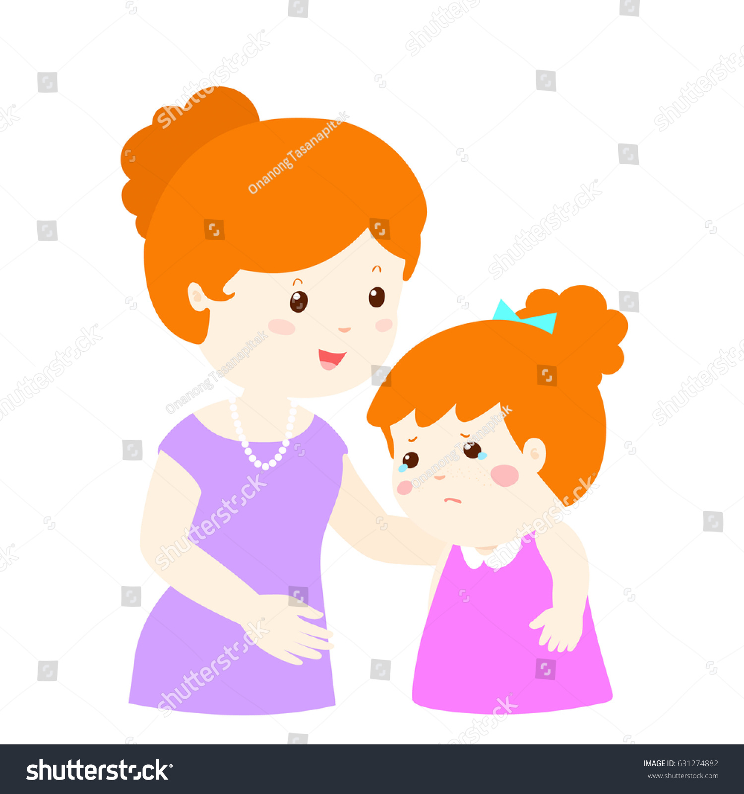 Vektor Stok Mother Soothes Crying Son Vector Illustration (Tanpa ...