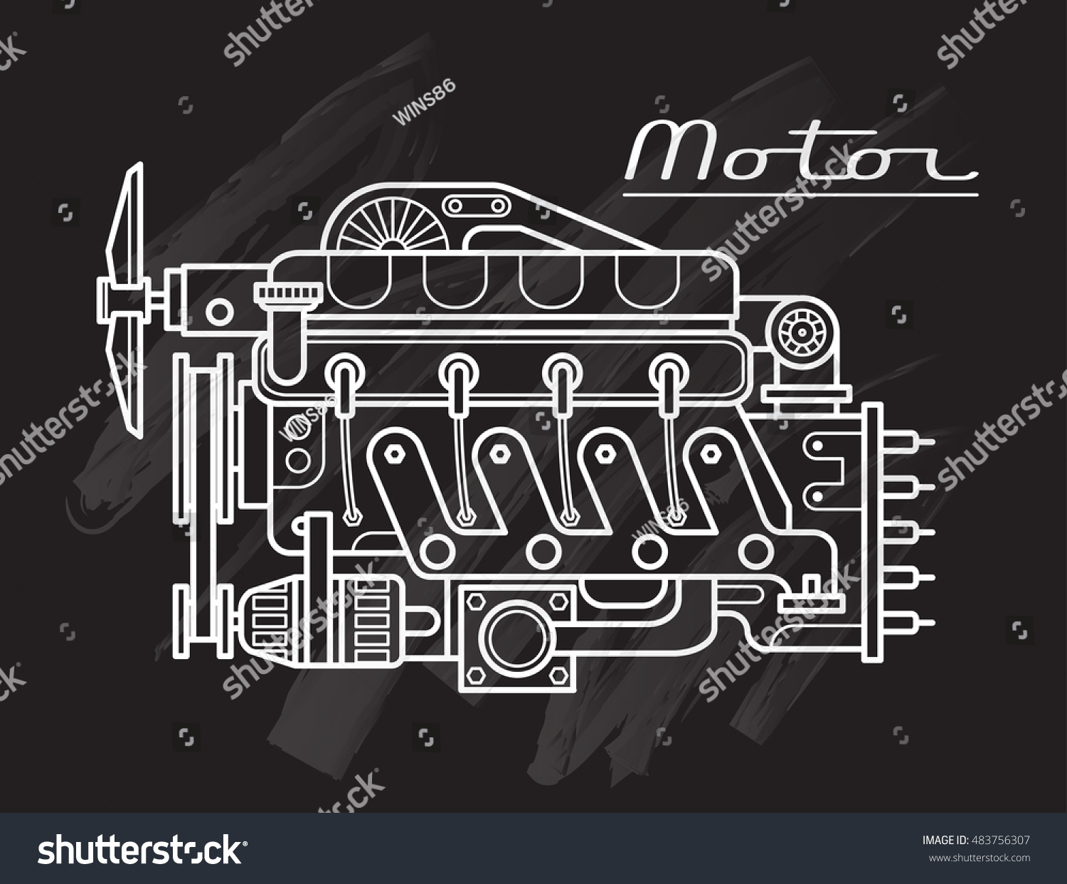 Motor Engine Line Drawing Black Background: เวกเตอร์สต็อก (ปลอดค่า ...
