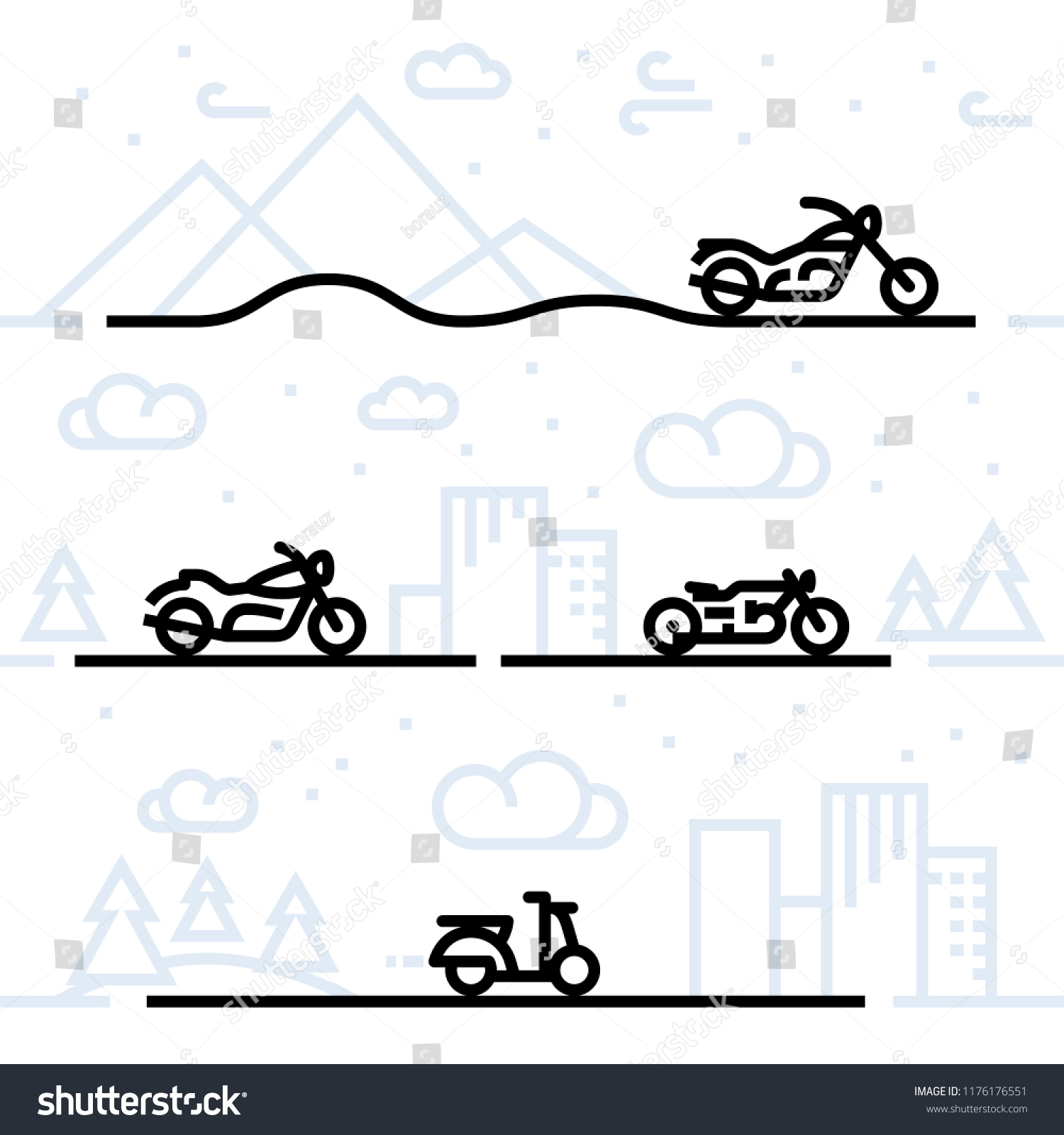 Motorcycle Classification Icon Set Vector Illustration: เวกเตอร์สต็อก ...