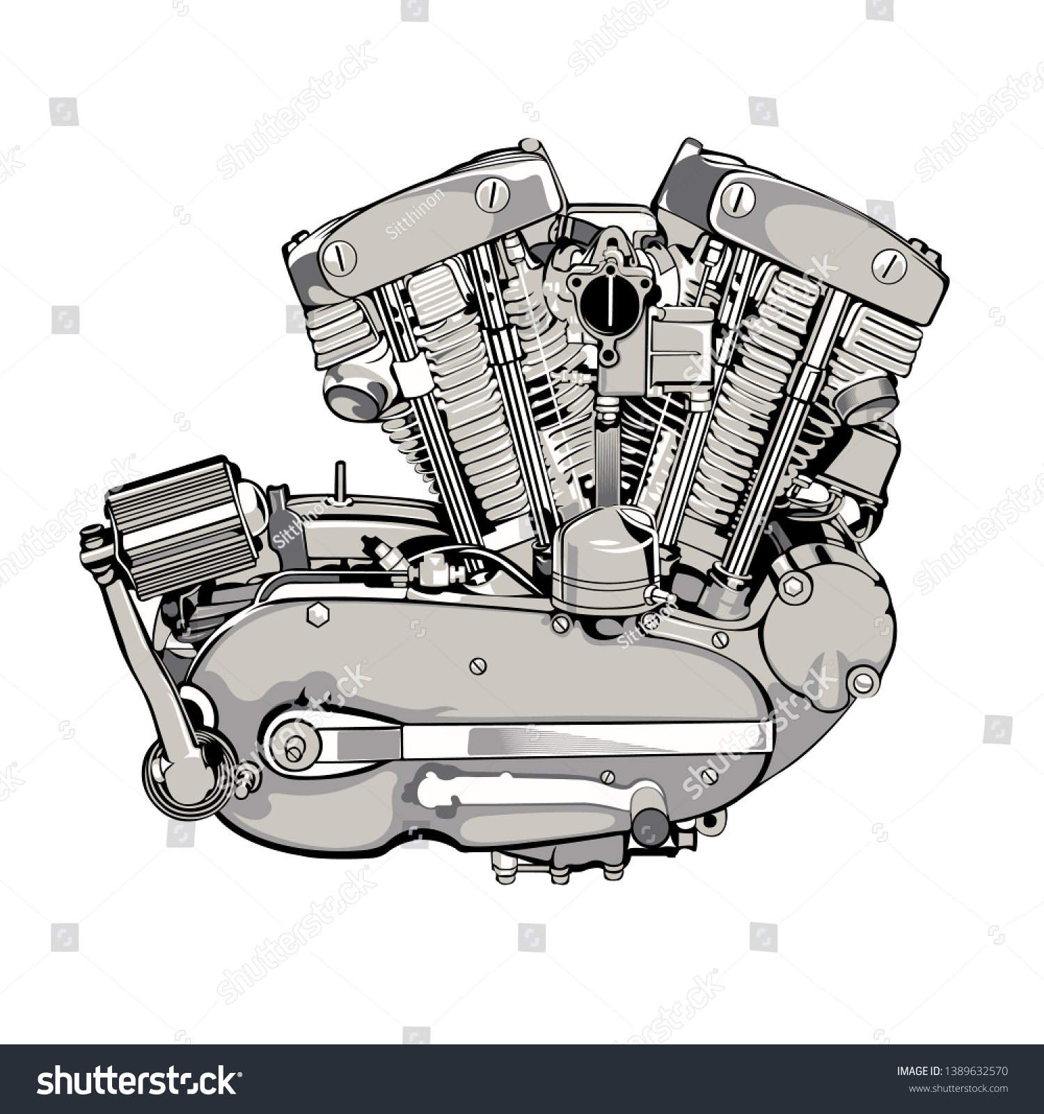 Motorcycle Engine Illustration Art Stock Vector (Royalty Free) 1389632570
