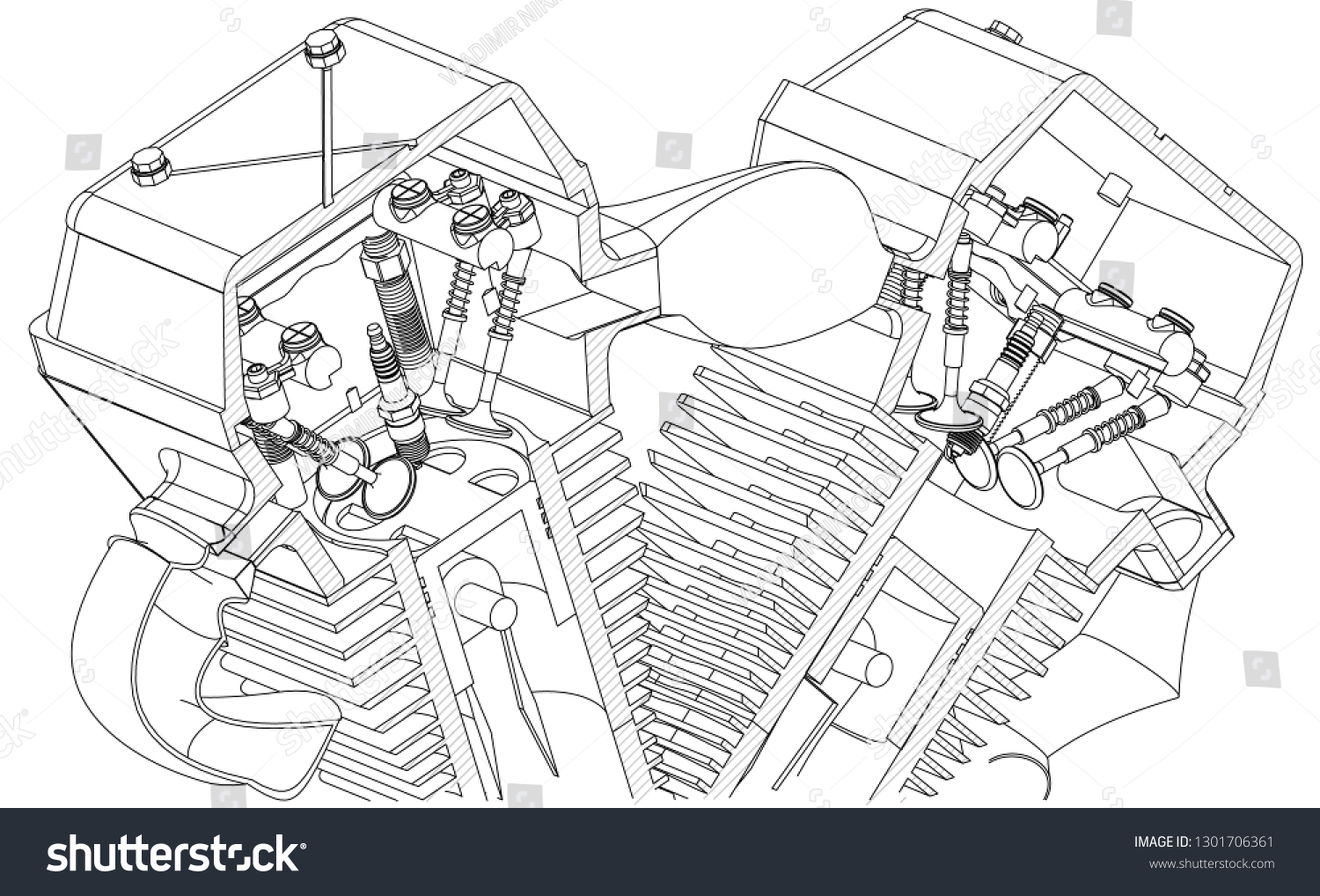 Motorcycle Engine On White Background Drawing Stock Vector (Royalty ...