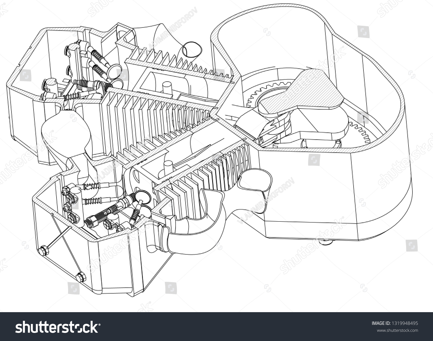 Motorcycle Engine On White Background Drawing Stock Vector (Royalty ...