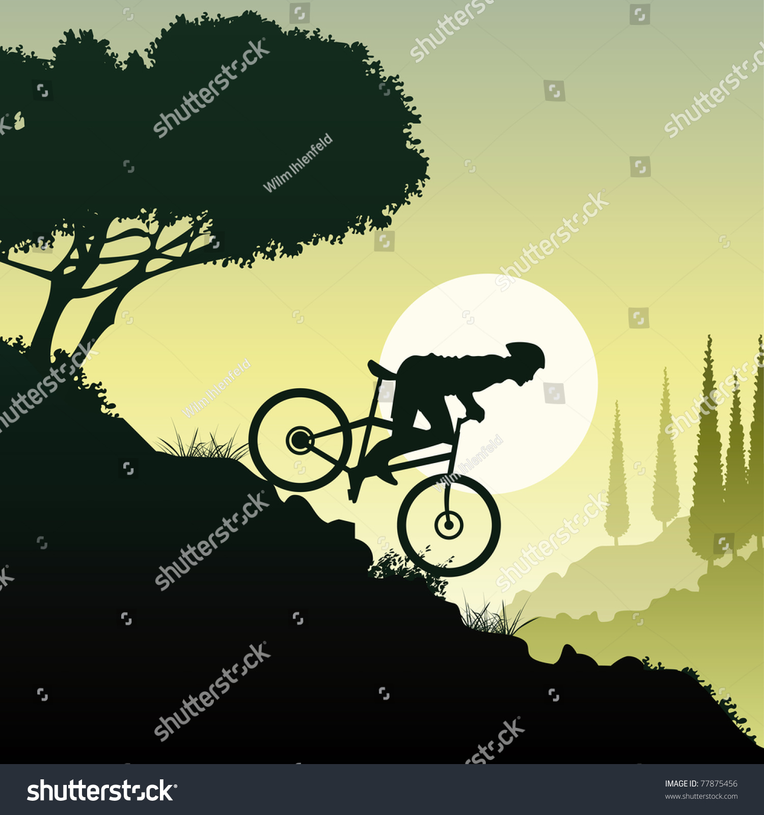 Mountain Biker Riding Downhill Vector Illustration Stock Vector ...