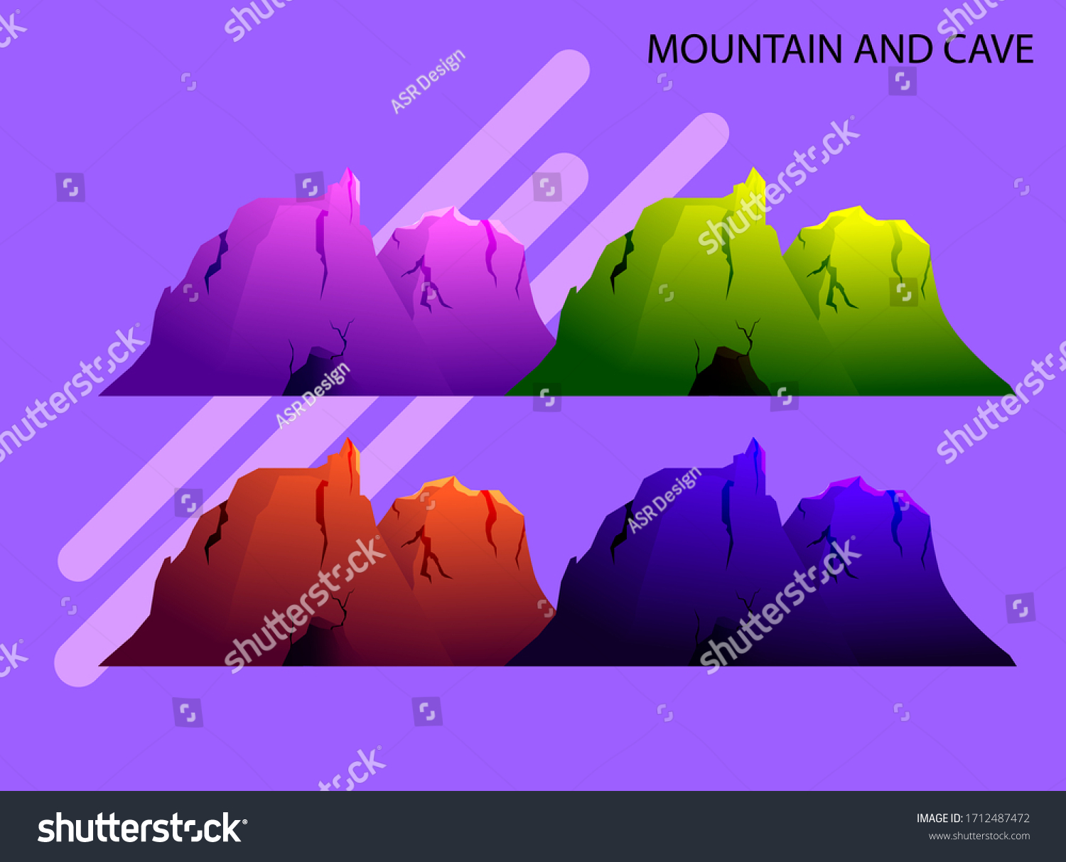 Mountain Cave Flat Vector Illustration Gradient Stock Vector (Royalty ...