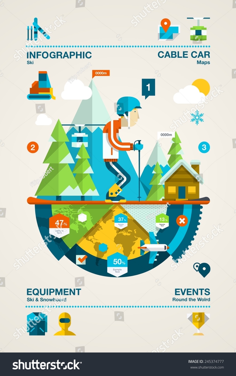 Mountain Infographic Ski Elementscolourful Vector Background Stock ...