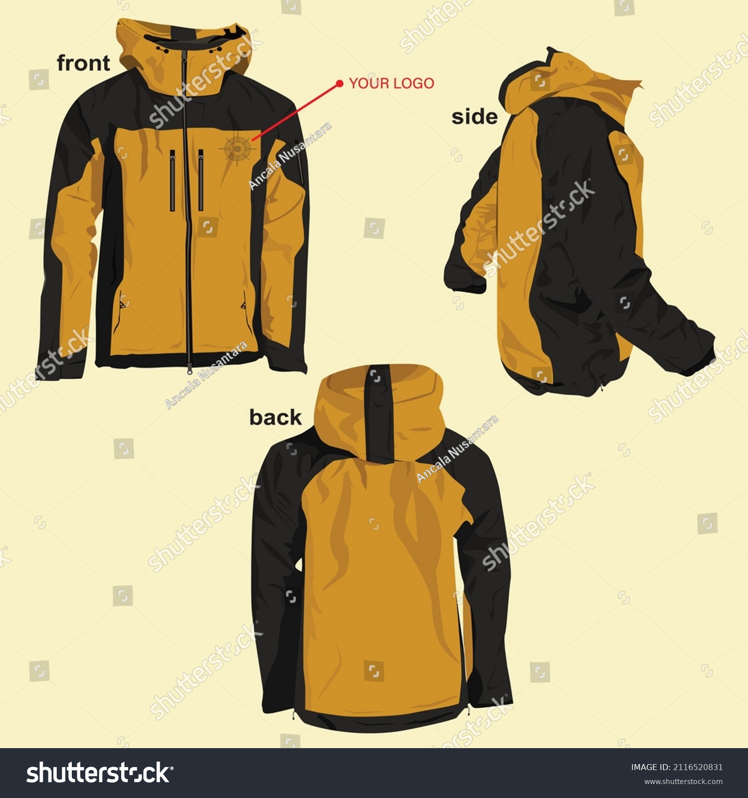 Mountain Jacket Mockup Design Vector Front Stock Vector (Royalty Free ...