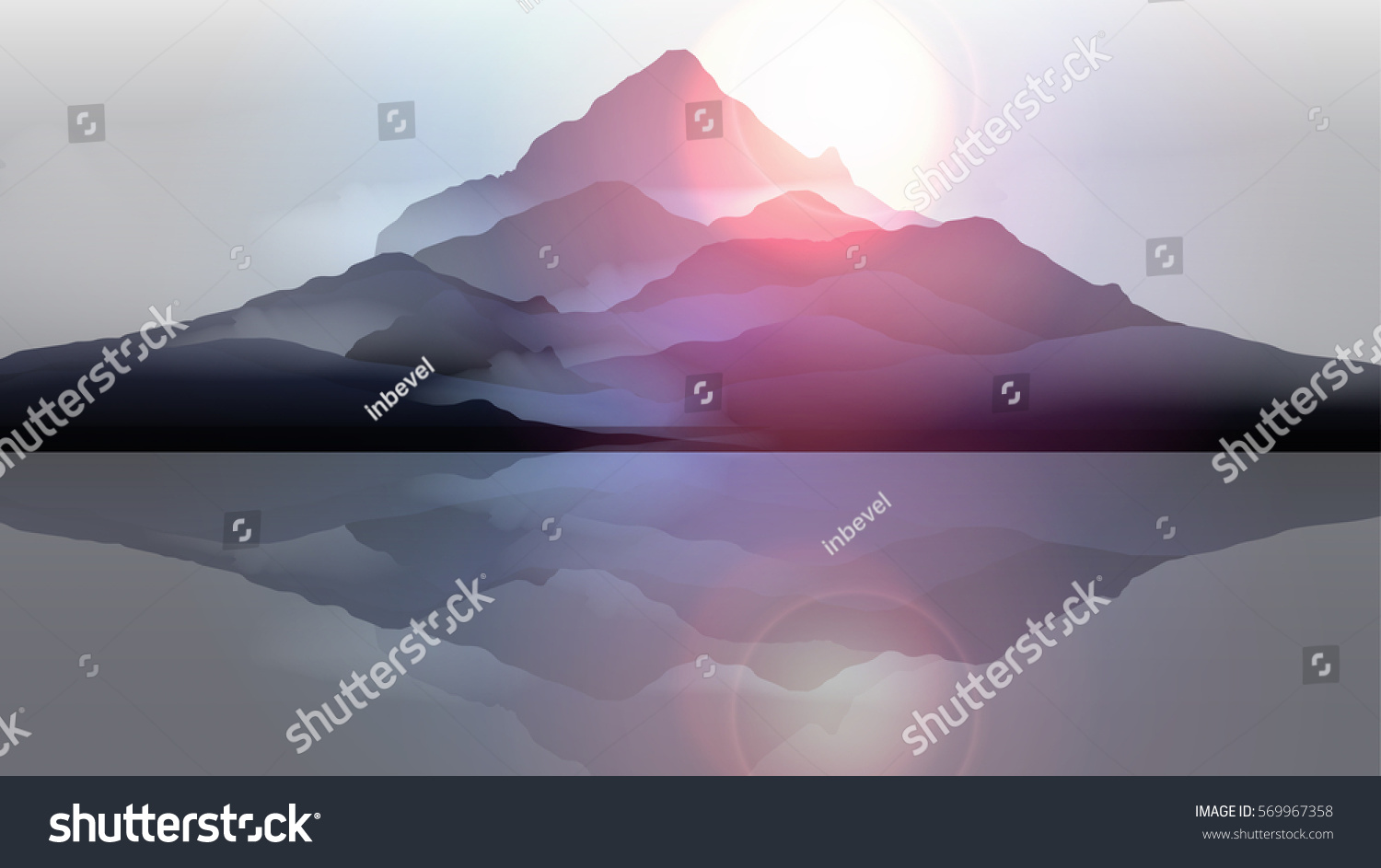 Mountain Landscape Lake Reflection Vector Illustration Stock Vector ...