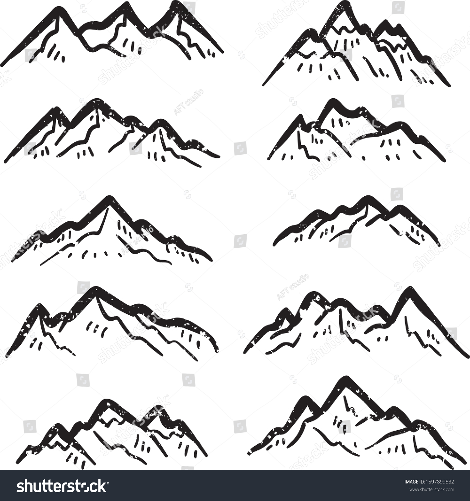 Mountain Line Art Grunge Texture Stock Vector (Royalty Free) 1597899532 ...
