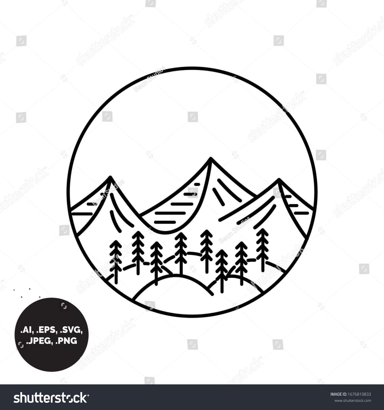 Mountain Line Drawing Vector Stock Vector (Royalty Free) 1676810833