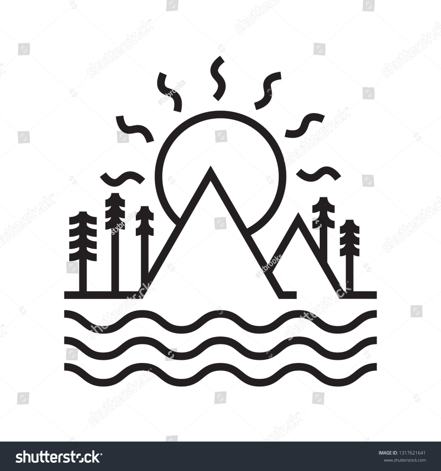 Mountain Ocean Forest Landscape Stock Vector (Royalty Free) 1317621641 ...
