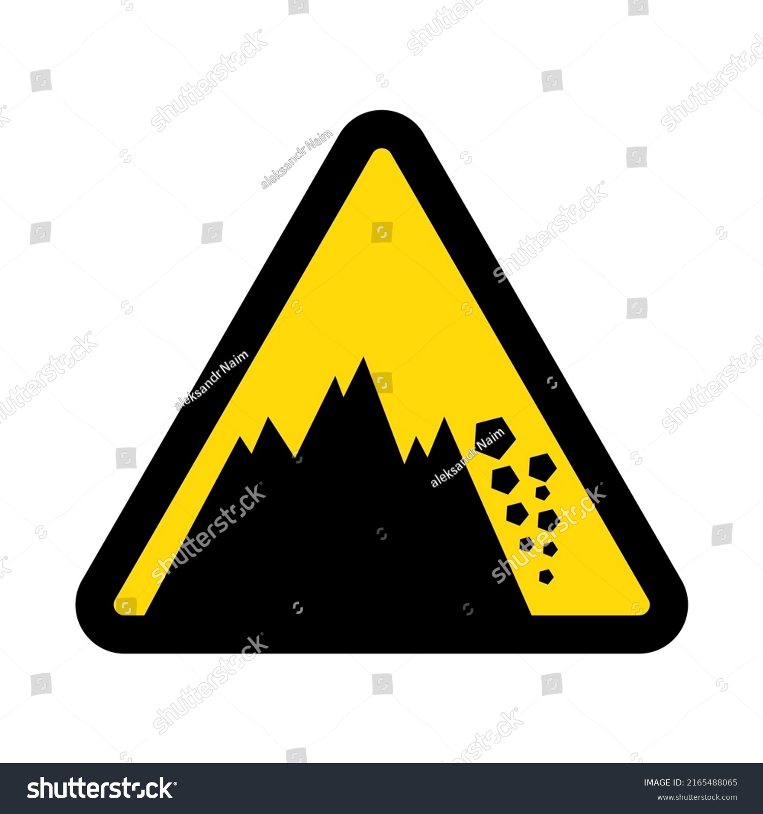 Mountains Rockfall Warning Yellow Triangular Sign Stock Vector (Royalty ...