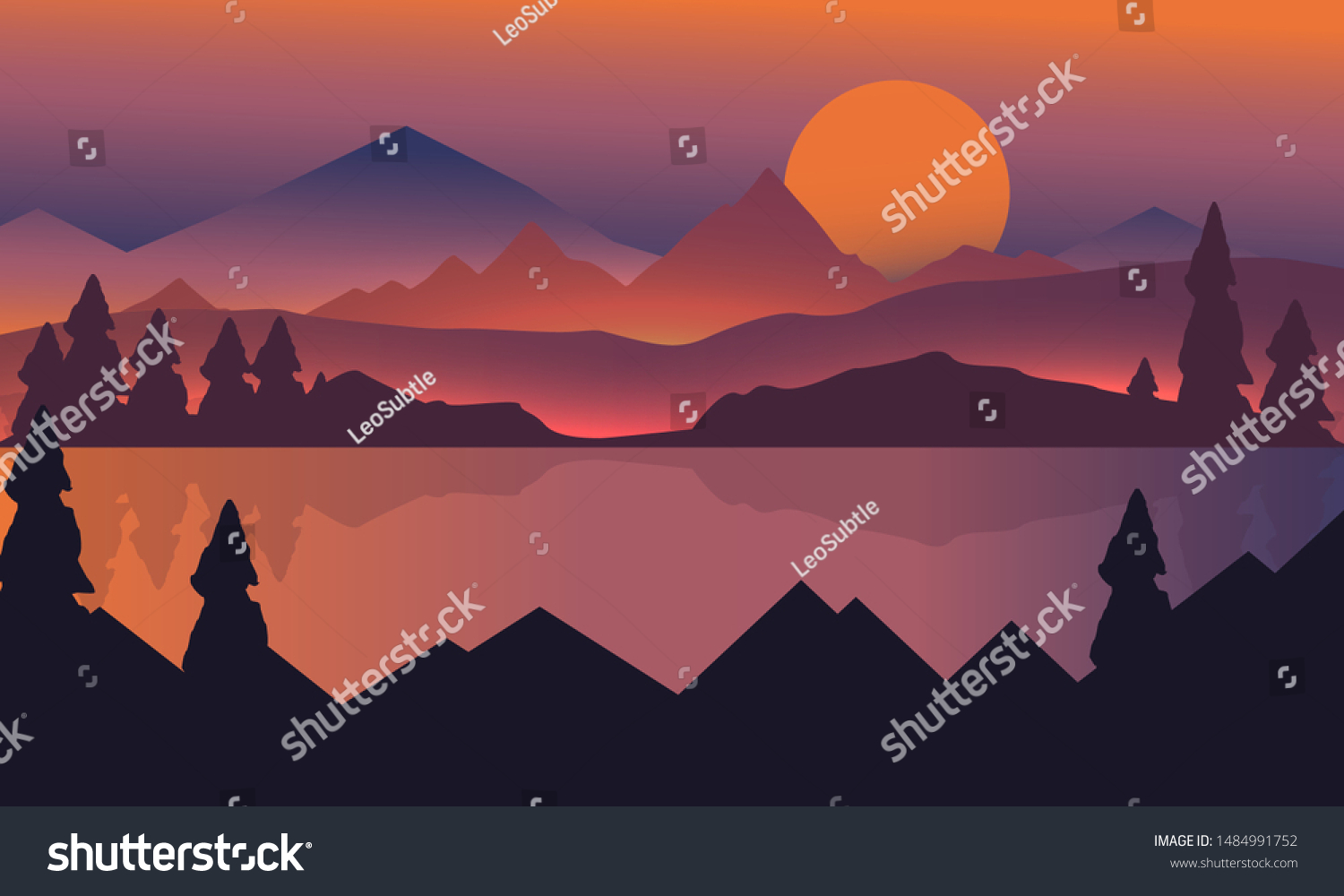 Mountains Sunset Landscape Background Stock Vector (Royalty Free ...