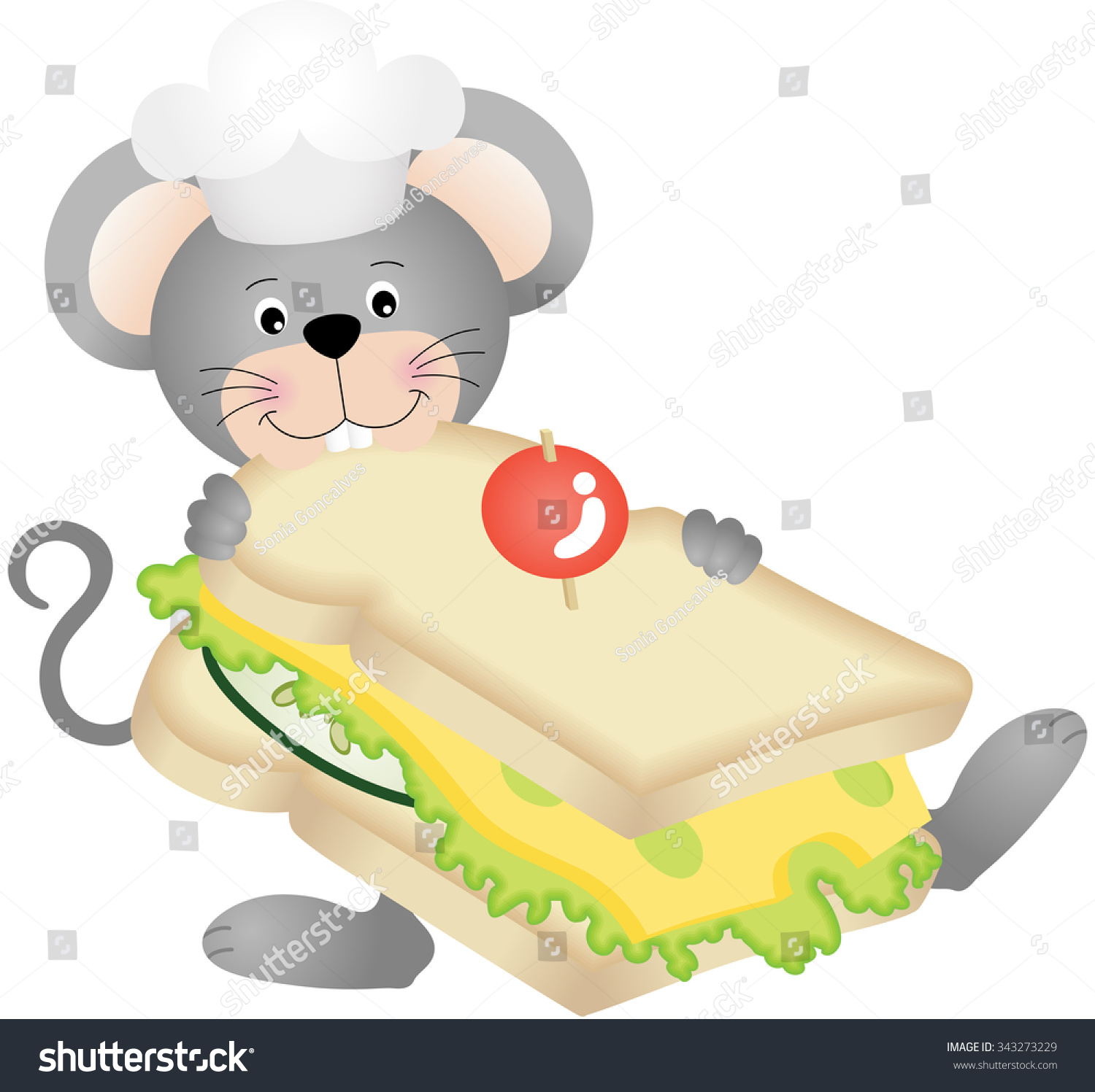 Mouse Eating Cheese Sandwich Stock Vector (Royalty Free) 343273229