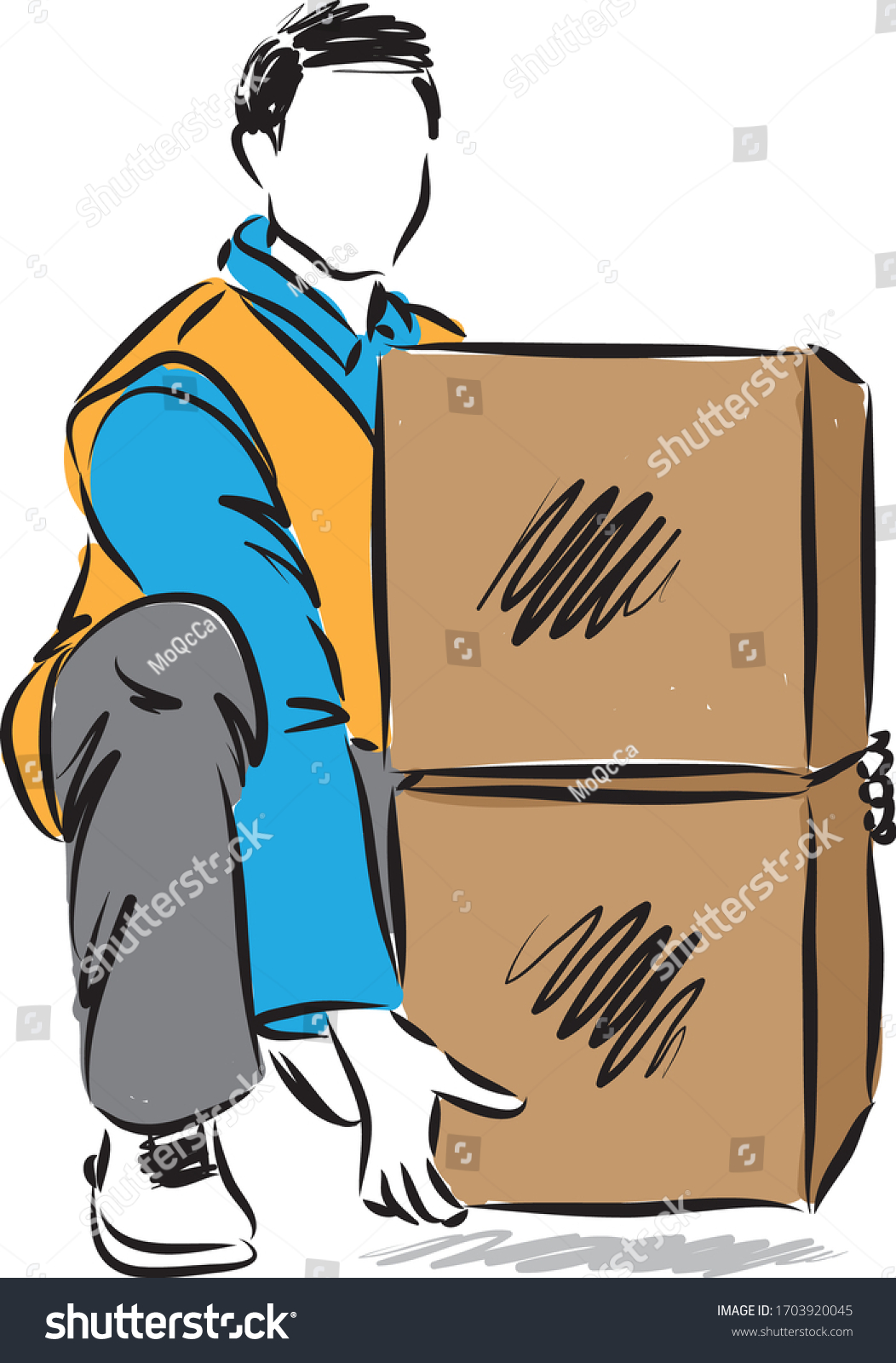Moving Concept Man Lifting Boxes Vector Stock Vector (Royalty Free ...