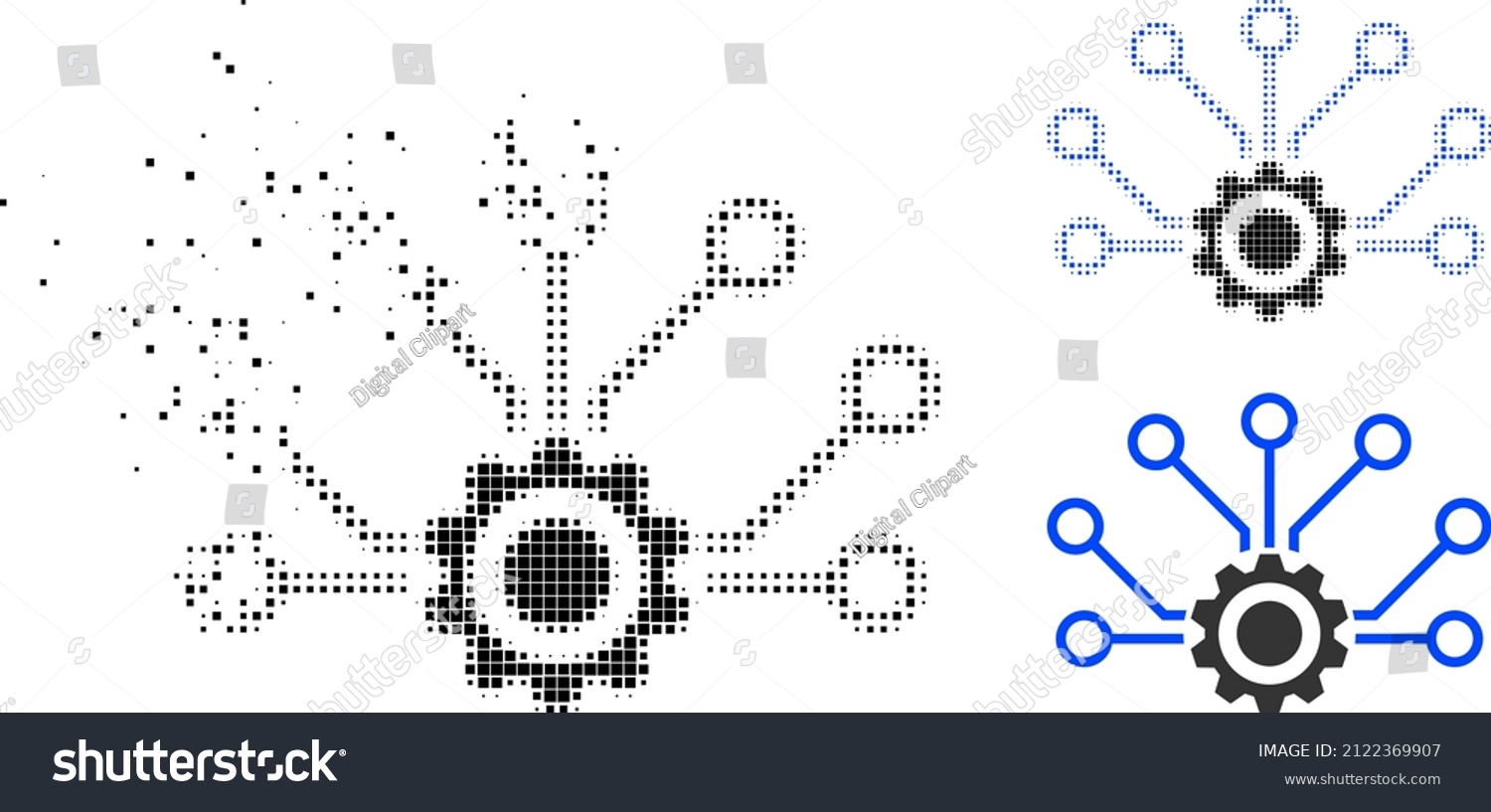 Moving Pixelated Smart Cog Pictogram Halftone Stock Vector (Royalty ...