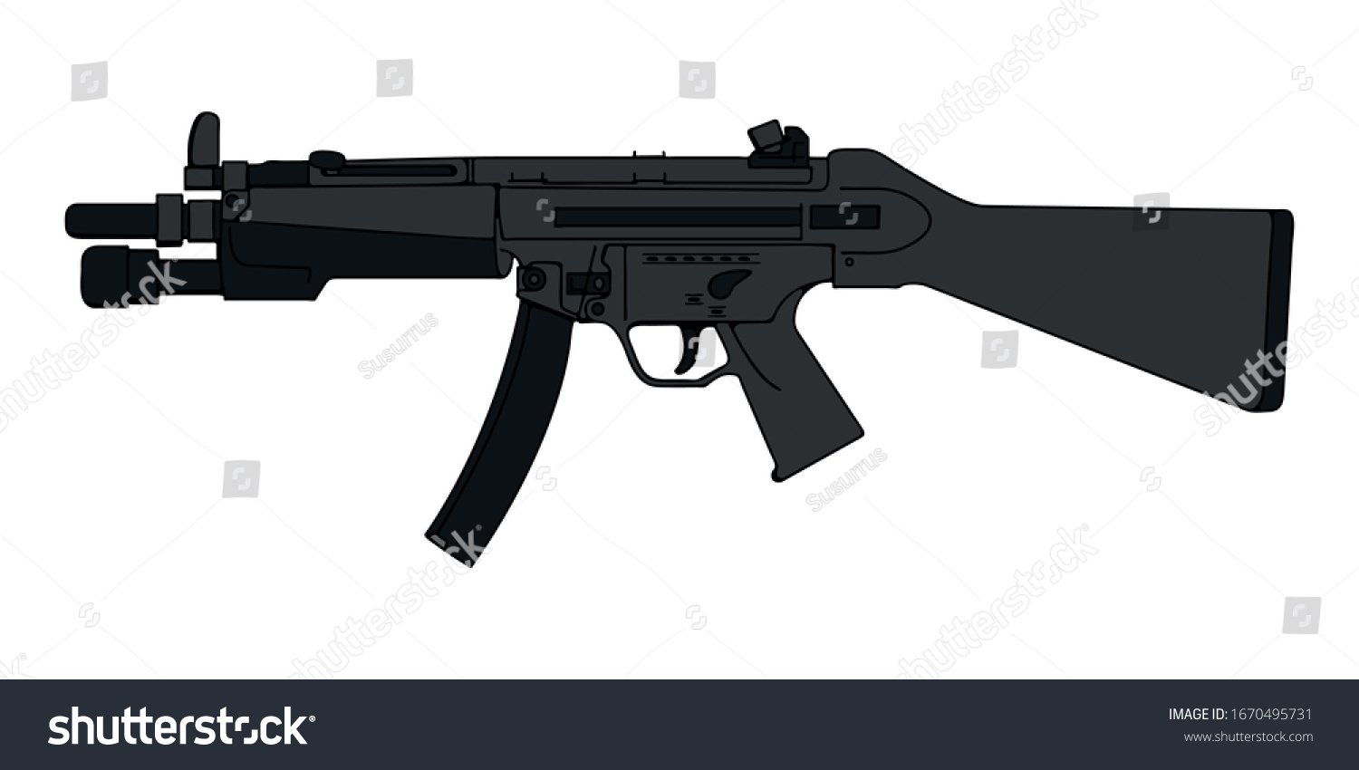 Mp5 German Submachine Gun Vector Illustration 库存矢量图（免版税）1670495731 ...