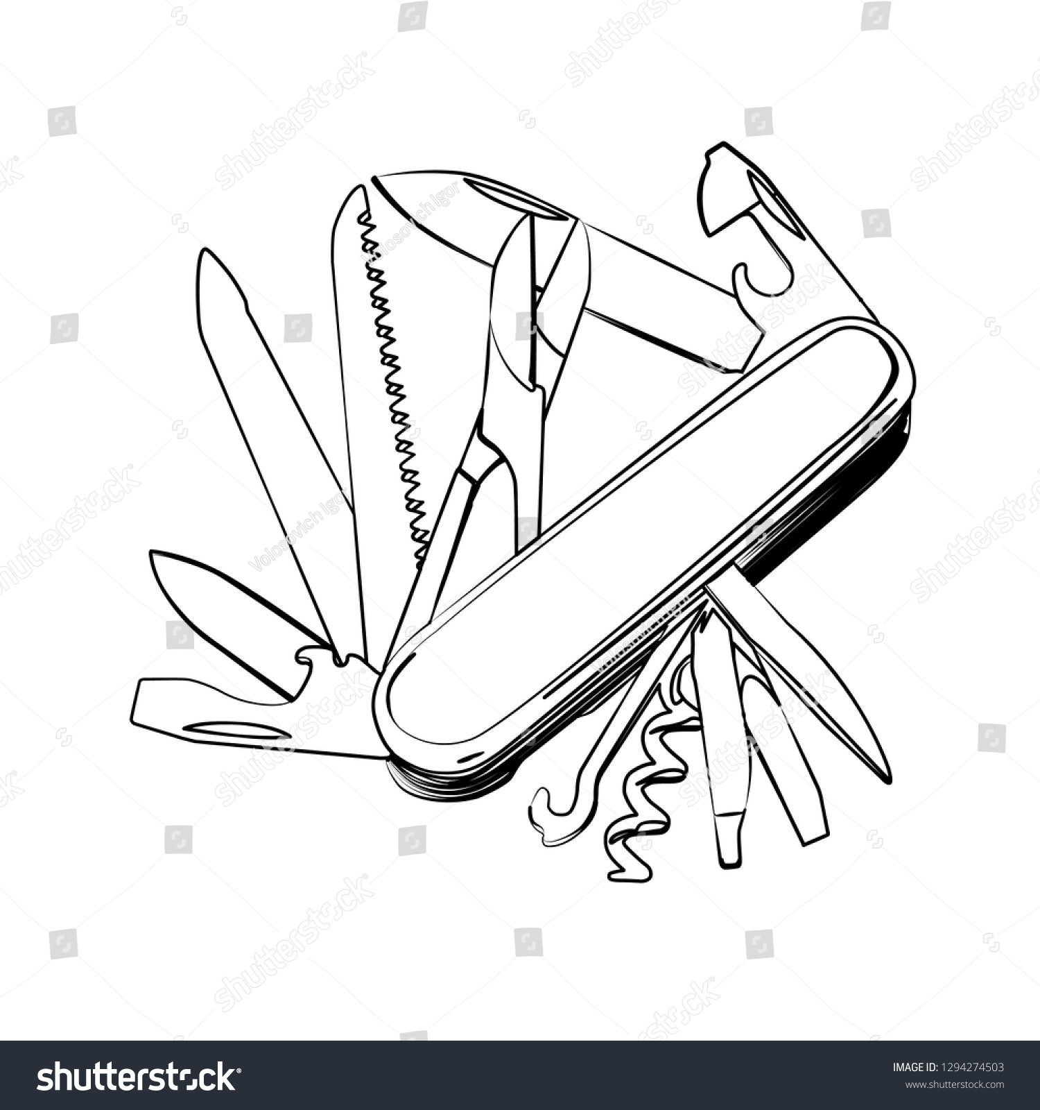Multitool Knife Contour Vector Illustration: vector de stock (libre de ...