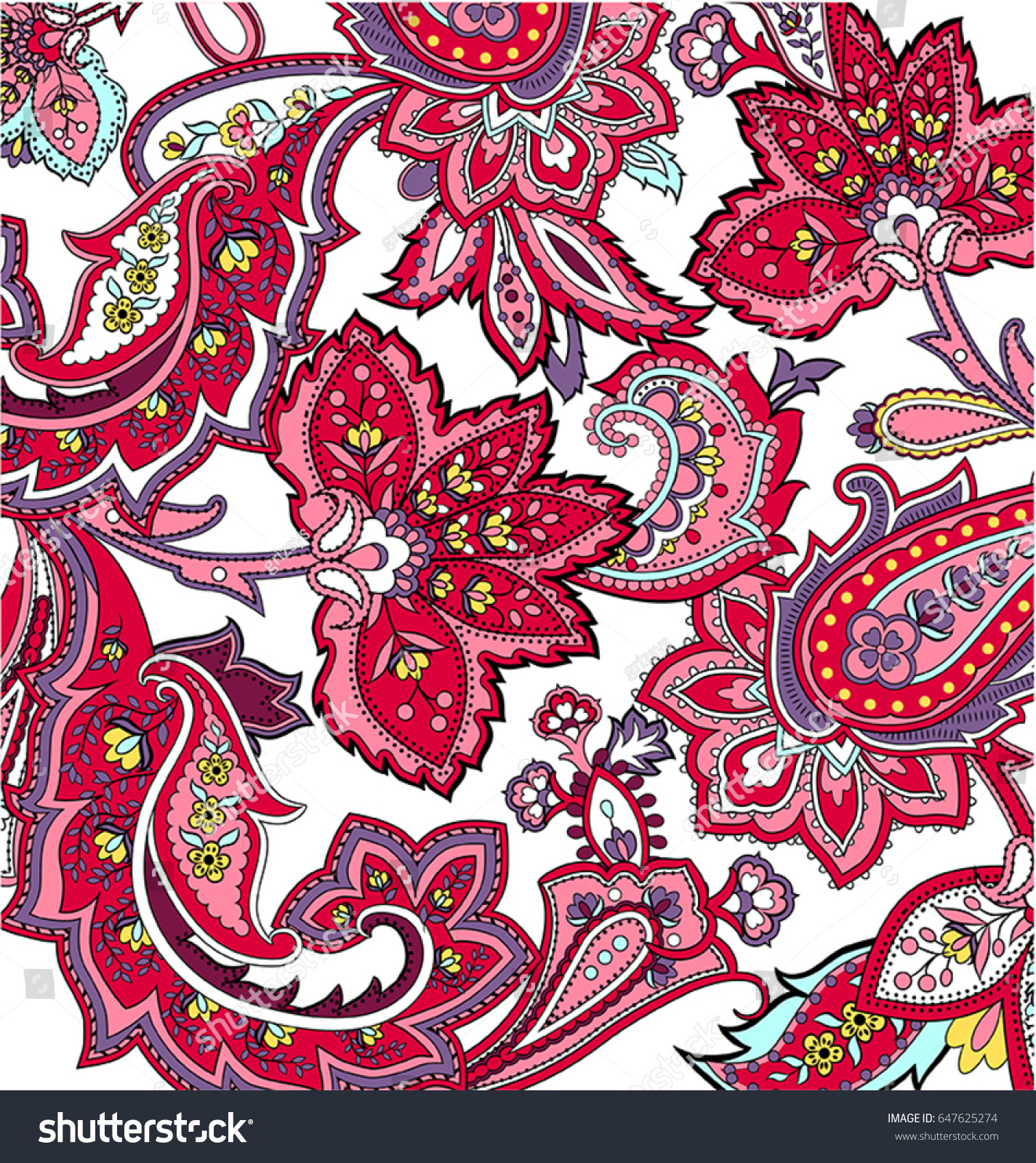 Multicolor Paisley Ornament Vector Stock Vector (Royalty Free) 647625274