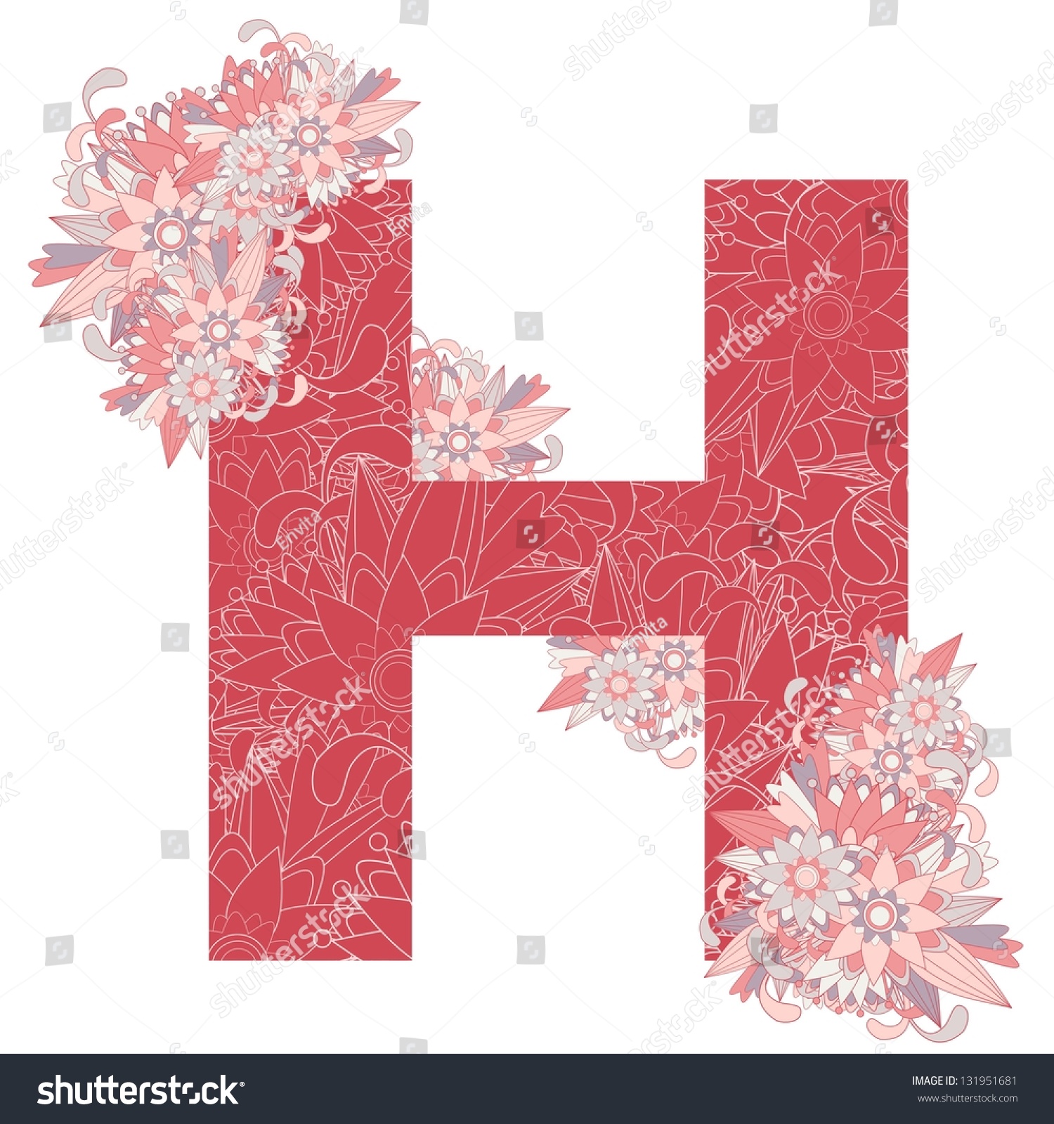 Multicolor Patterned Letter H Floral Elements Stock Vector 131951681 ...