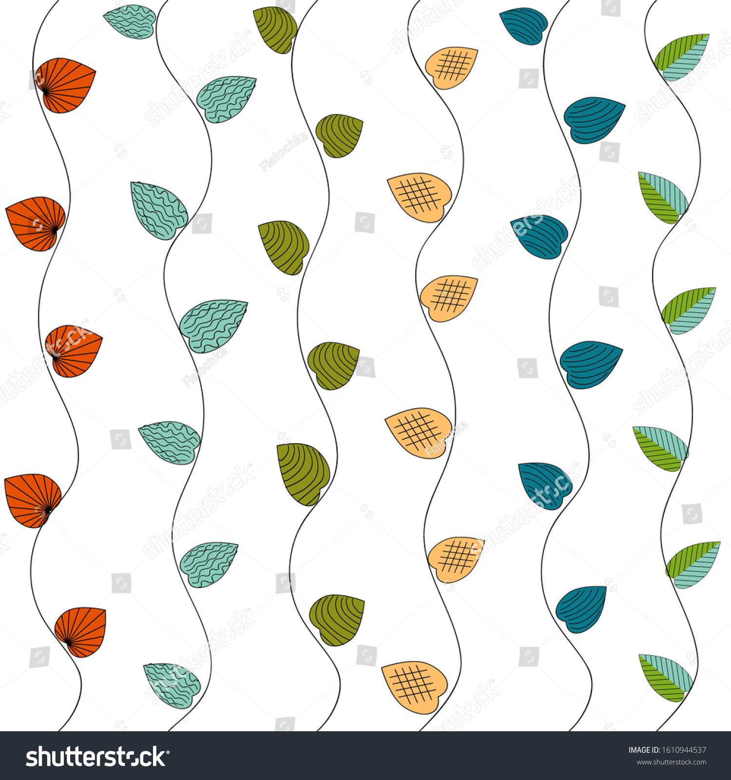 Multicolored Curly Leaves Seamless Pattern White Stock Vector (Royalty ...