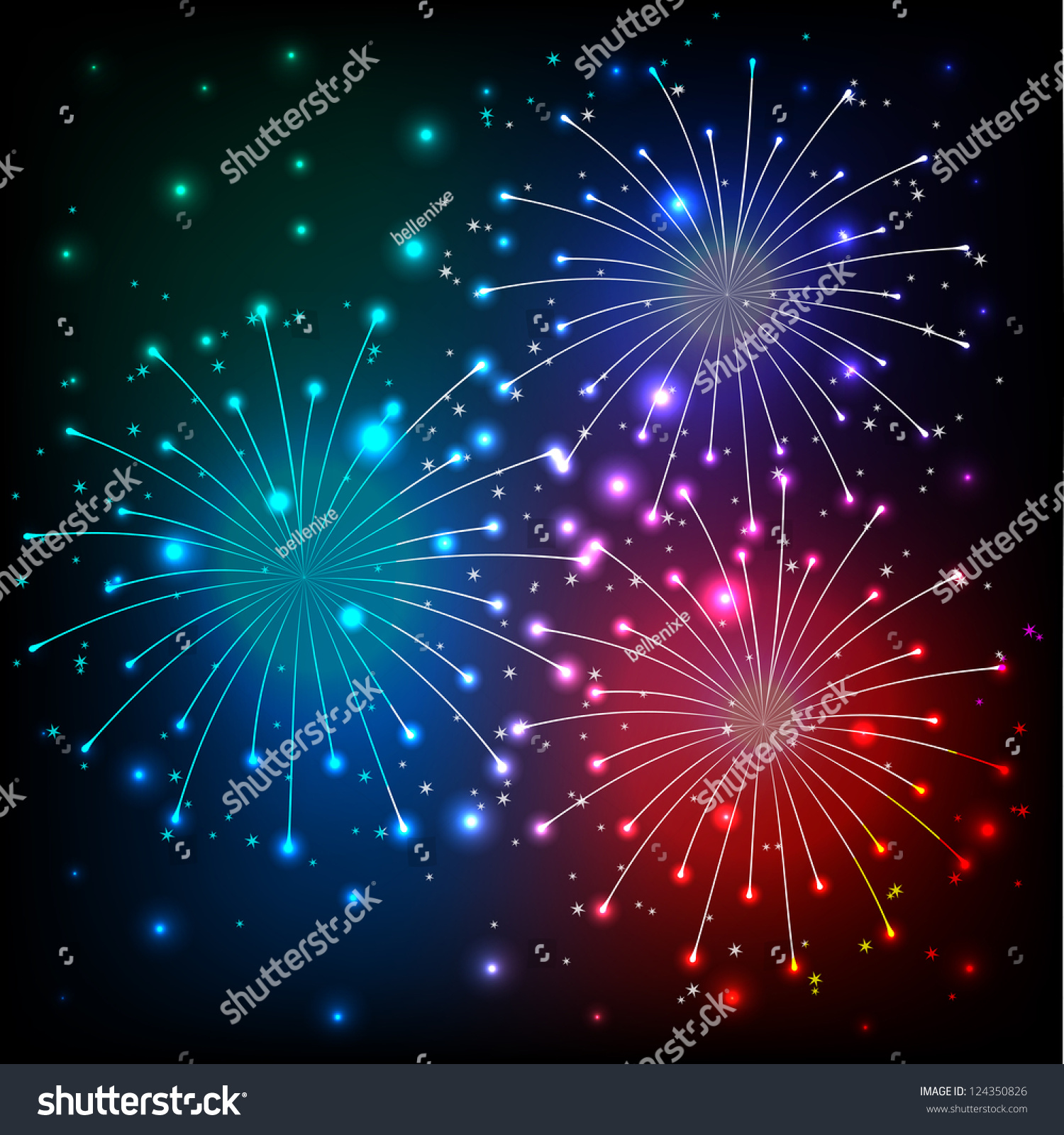 Multicolored Fireworks Exploding Night Sky Vector Stock Vector (Royalty ...