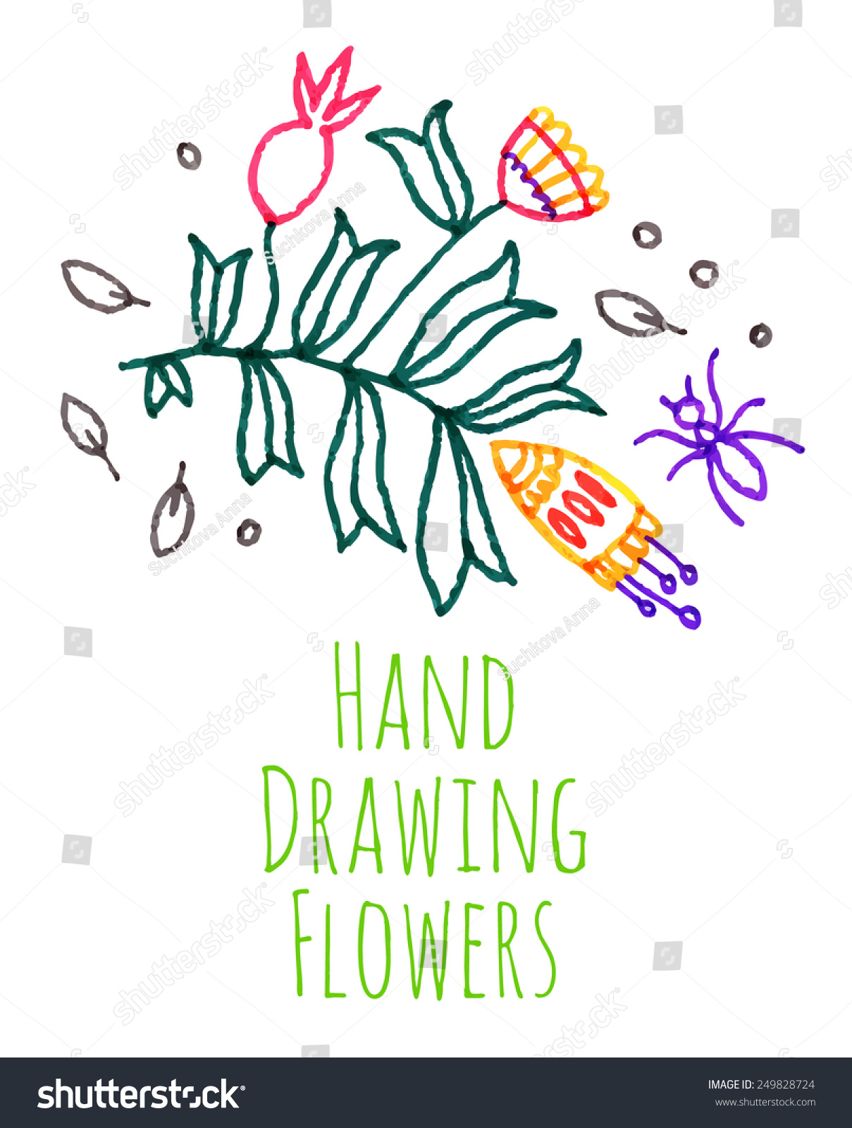 Multicolored Hands Drawing Flowers Vector Trace Stock Vector (Royalty ...