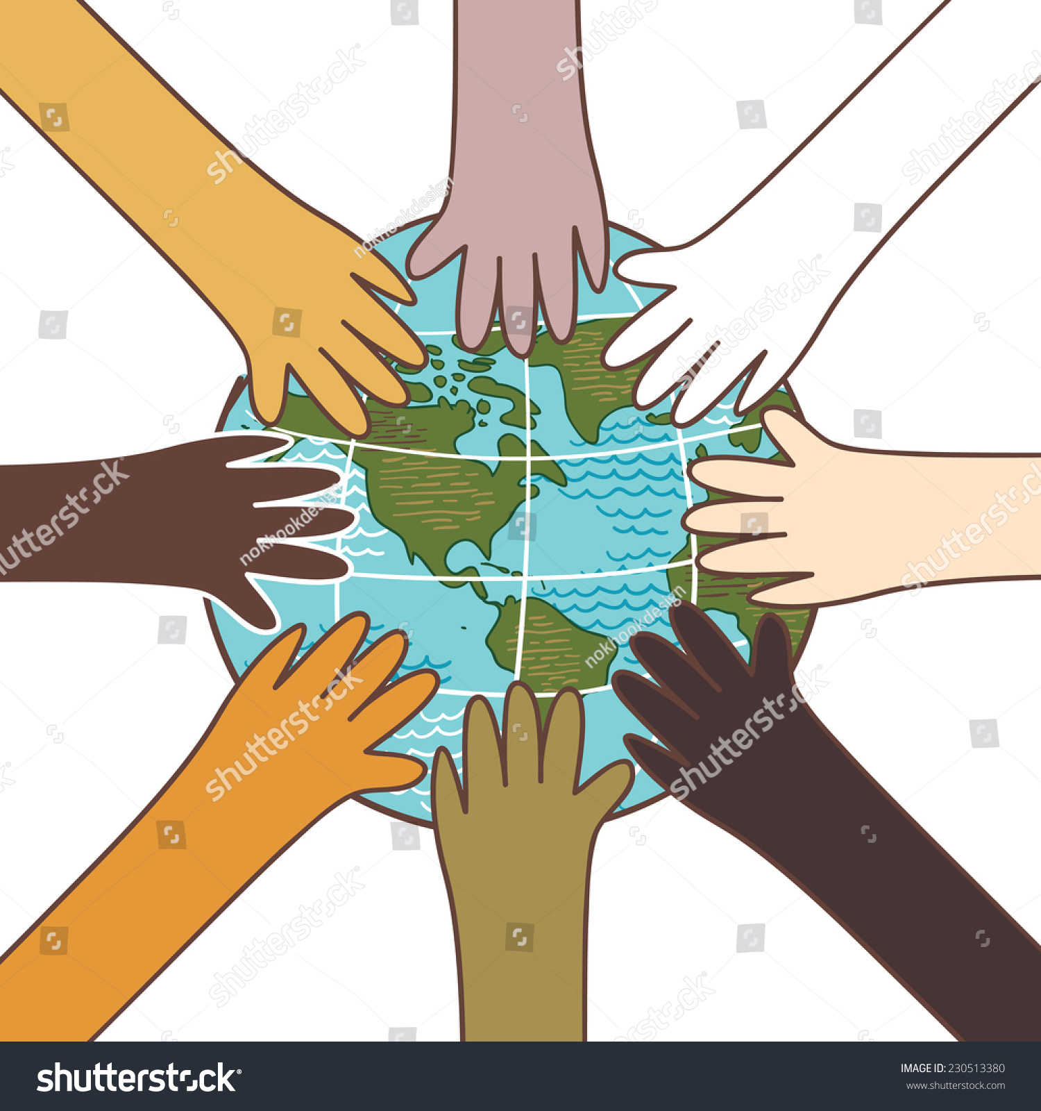 Multiculturalism Environment Concept Hands Globe Vector Stock Vector ...