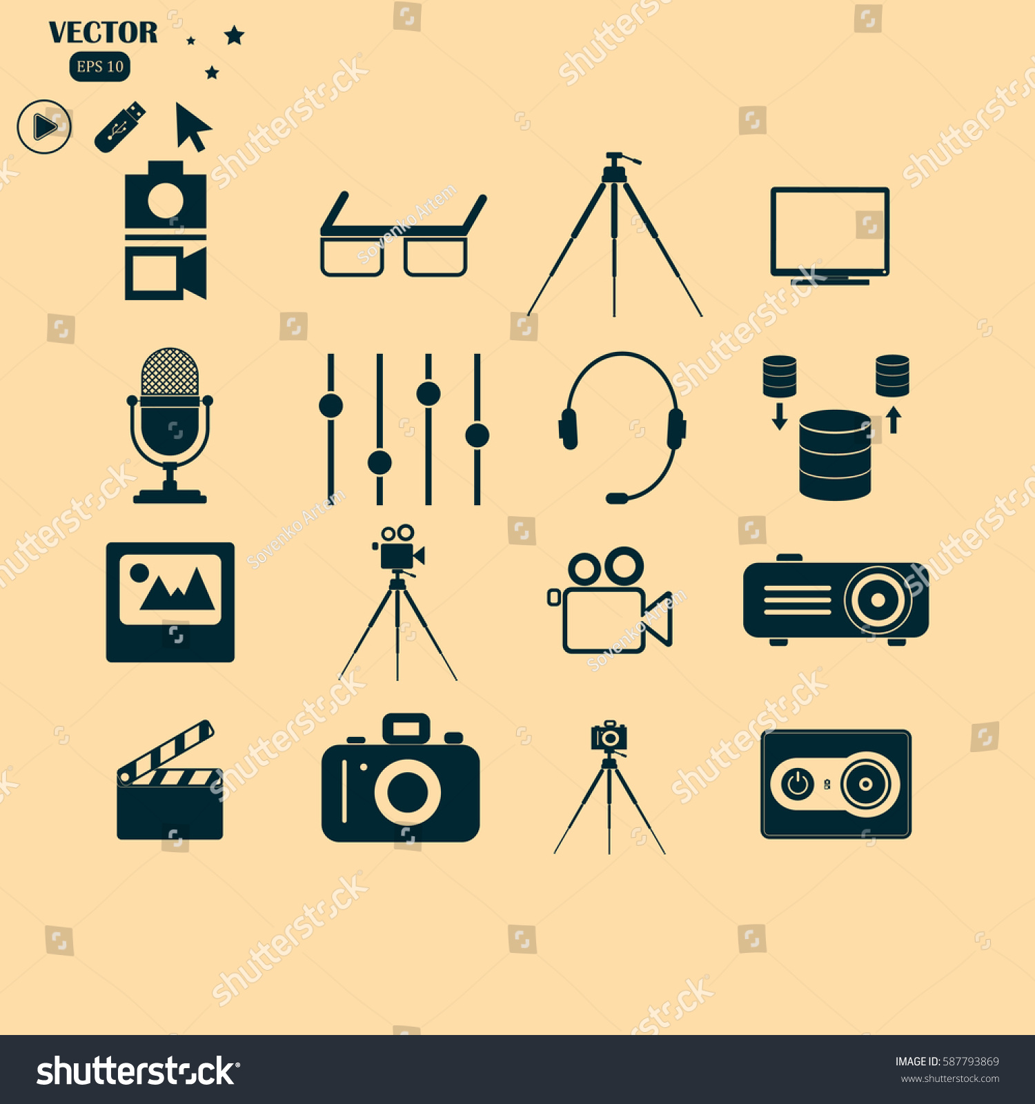 Multimedia Photo Video Vector Set: vector de stock (libre de regalías ...