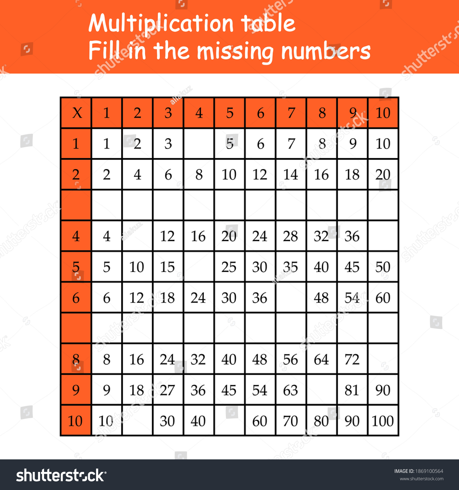 Multiplication Square Paste Missing Numbers School Stock Vector ...