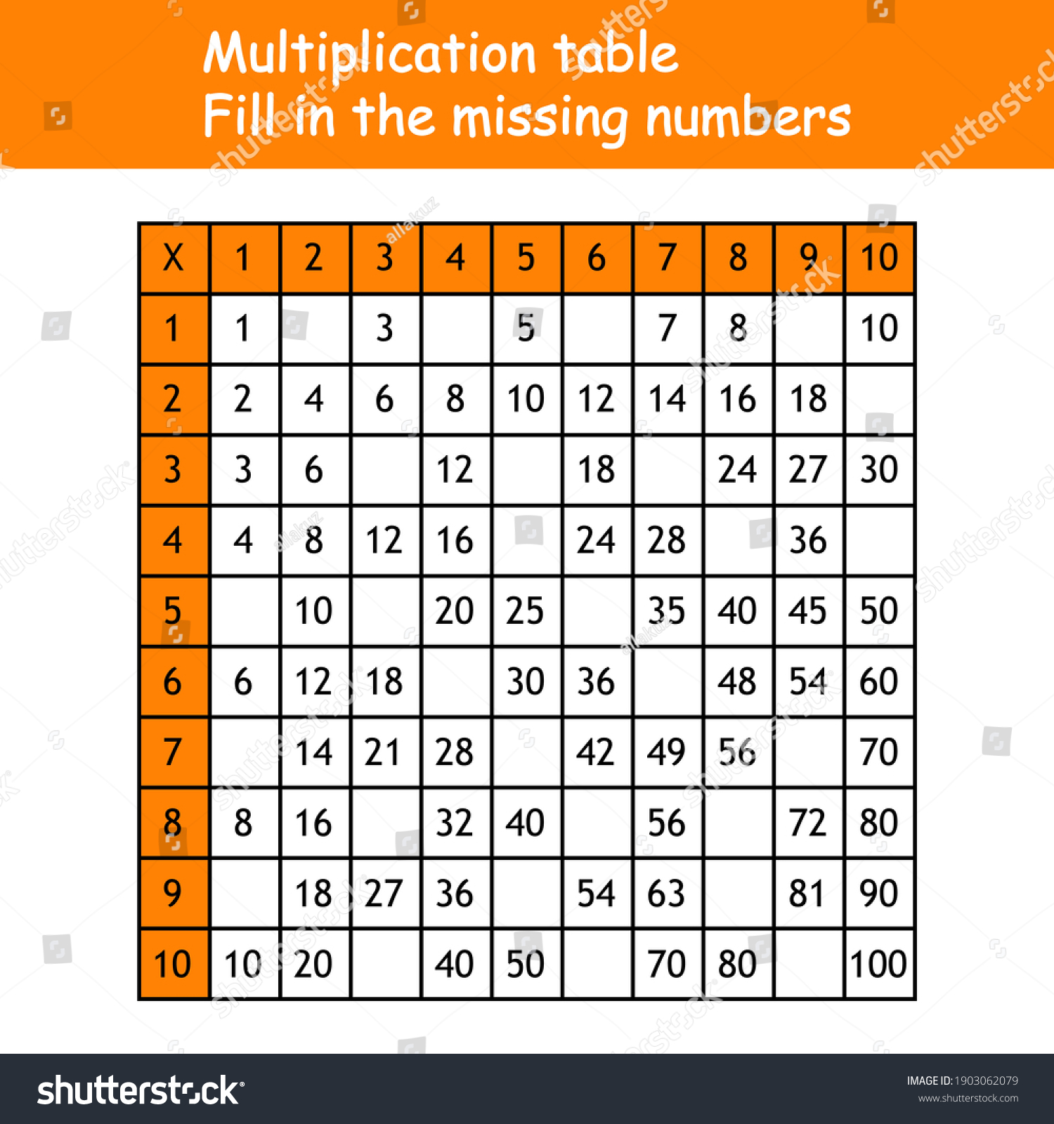 Multiplication Square Paste Missing Numbers School Stock Vector ...
