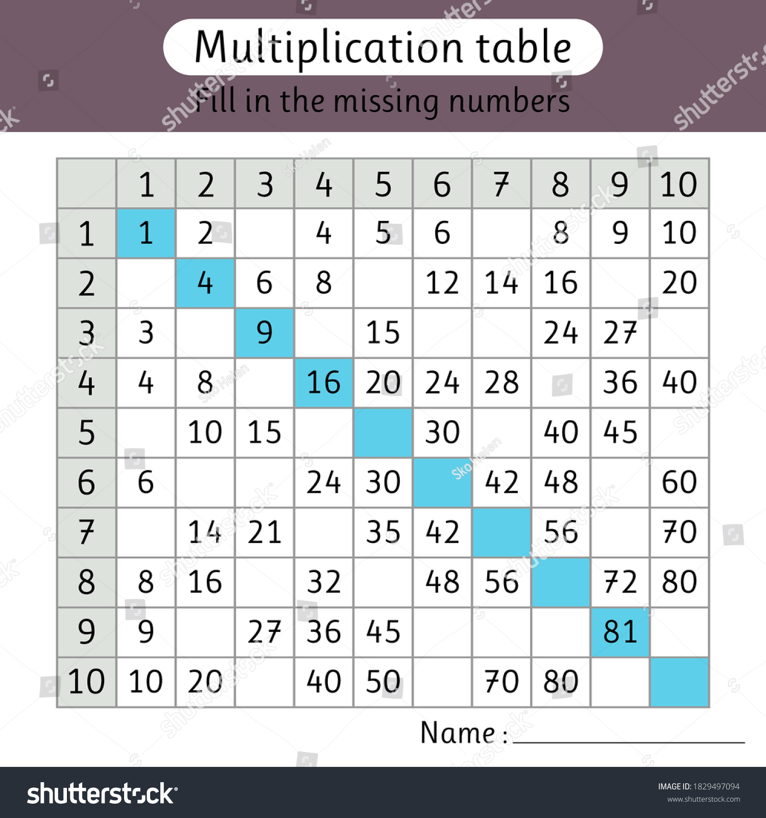 Multiplication Table Fill Missing Numbers Math: стоковая векторная ... Multiplication Table Fill Missing Numbers Math: стоковая векторная ...
