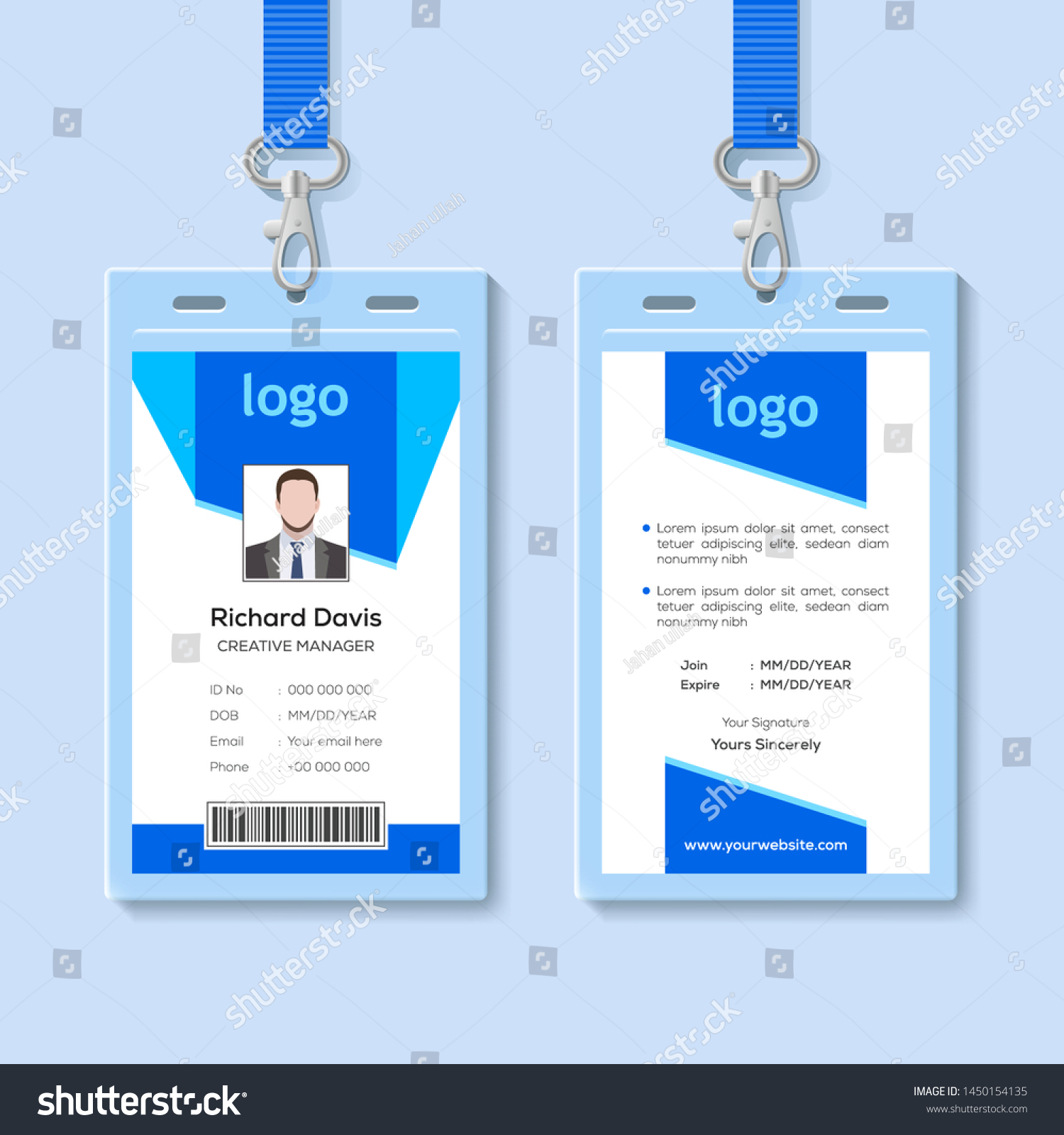 Multipurpose Blue Identity Card Vector Template Stock Vector (Royalty ...