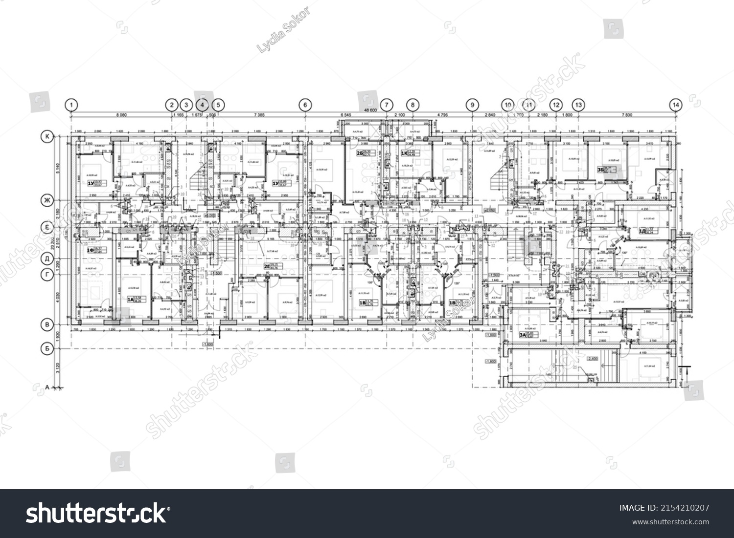 Multistory Building Detailed Architectural Technical Drawing Stock ...