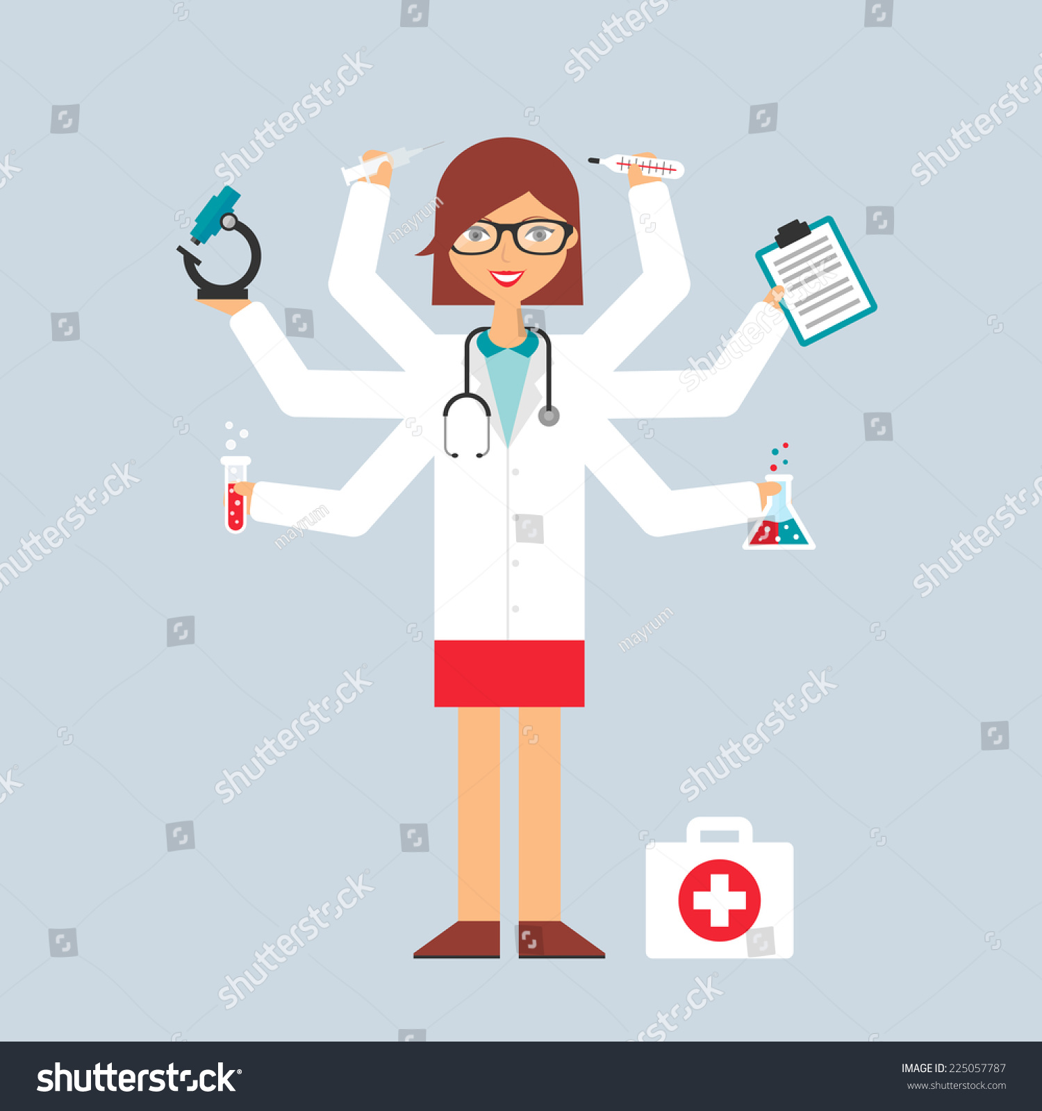 Multitasking Character Doctor Flat Style Vector Stock Vector (Royalty ...